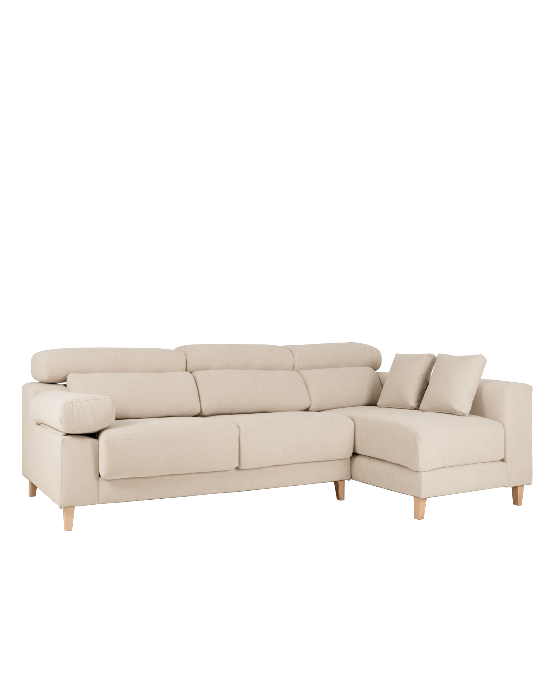 MÓNICA - Sofá 4 plazas y chaise longue derecho color beige 278cm ...