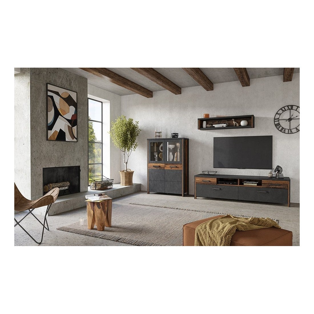 Ensemble 3 meubles de salon collection WINDSOR. Coloris gris anthracite ...