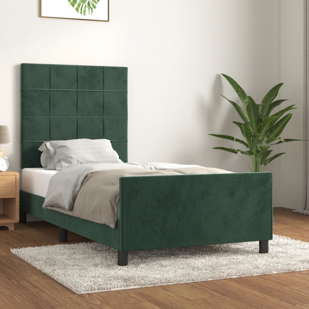 Estructura de cama con cabecero Verde oscuro 90x190 cm Terciopelo ...