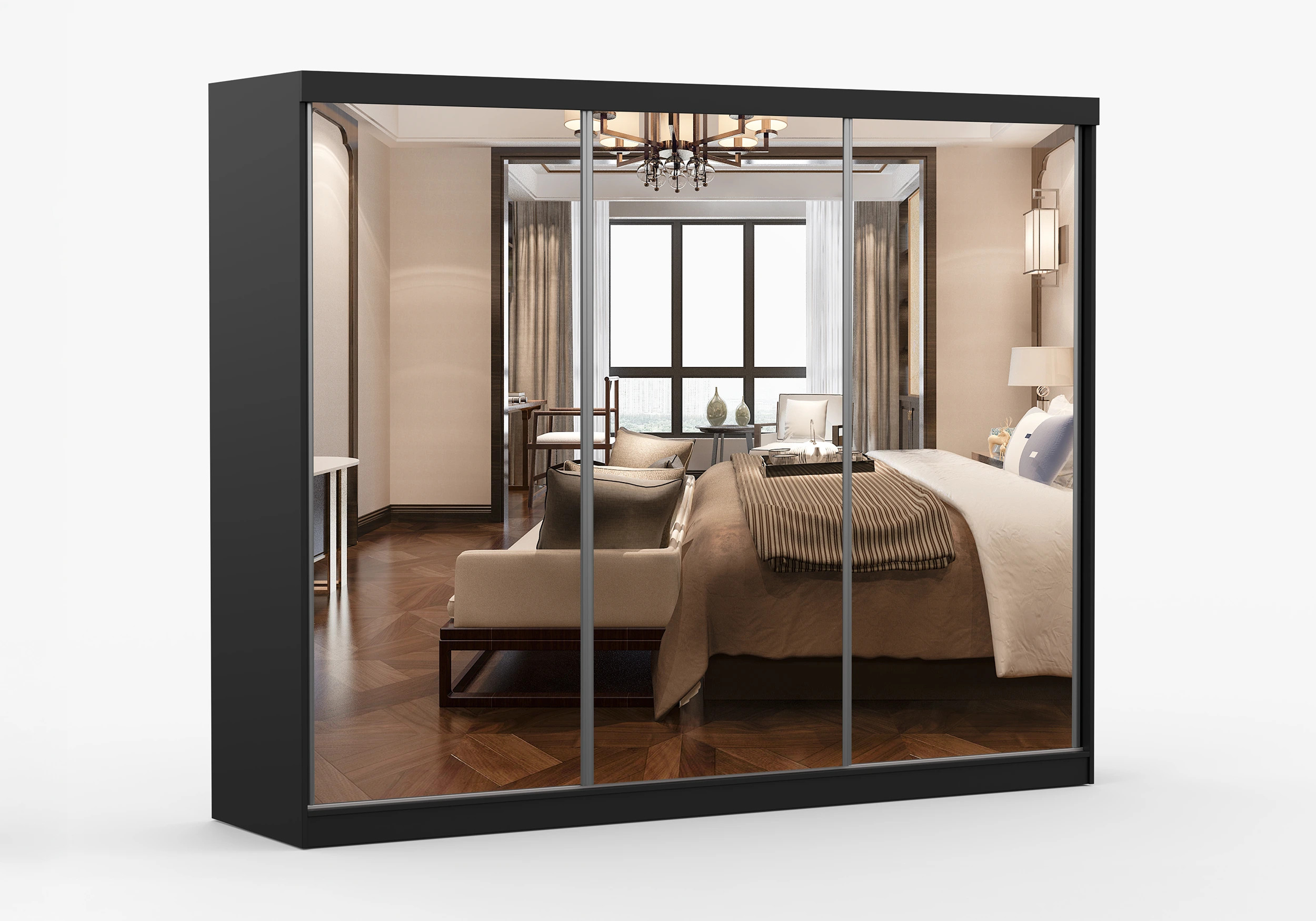 Armoire Milanor 250 cm avec miroir - Noir | Leroy Merlin