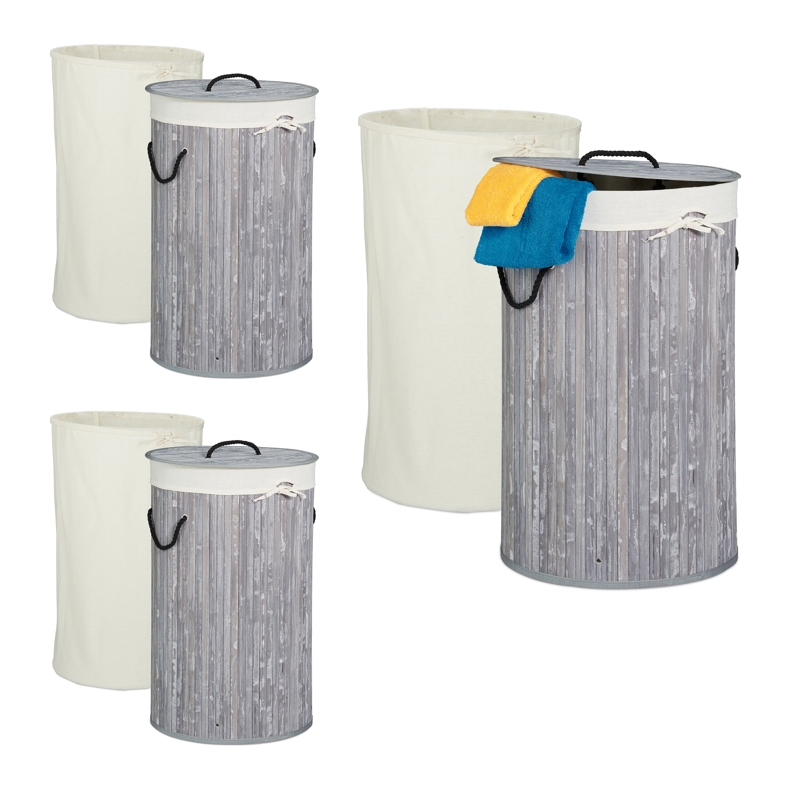 Panier lessive bambou, lot de 3, corbeille pliable avec couvercle,70 l ...