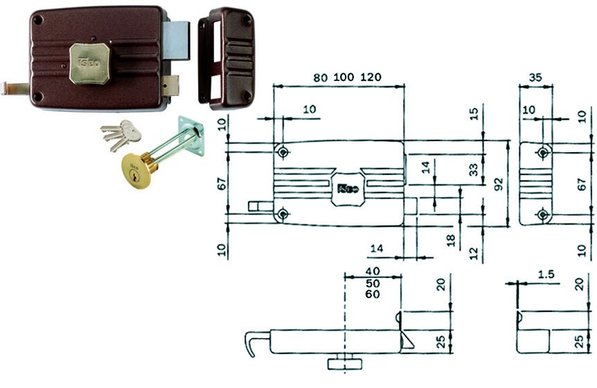 Serratura da portoncino c/ pom. int. caten. e scr. cil. stacc. 401/402 ...