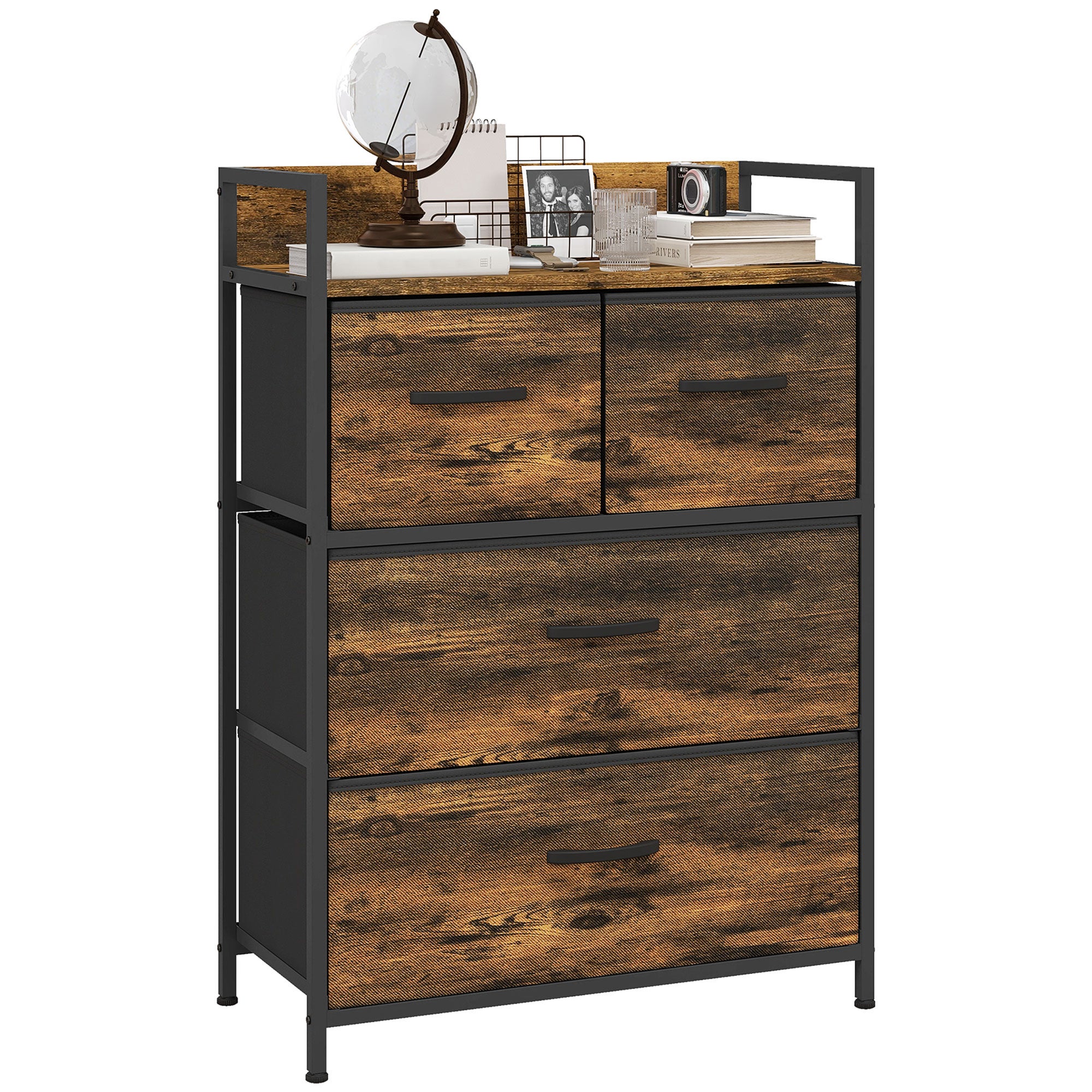 Commode en tissu avec 4 tiroirs pliants et structure en acier, style ...