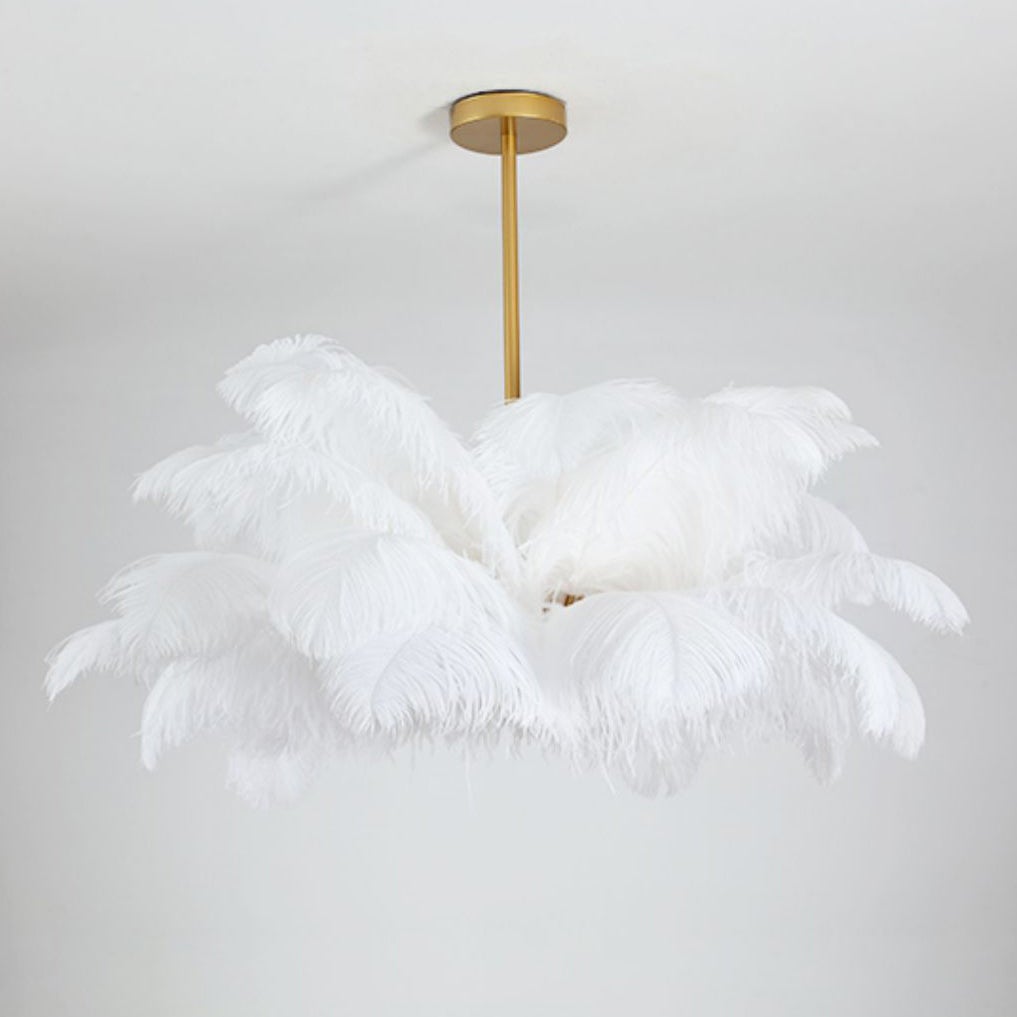 Lustre à plumes blanc Luminaire moderne en laiton LED pour chambre à ...