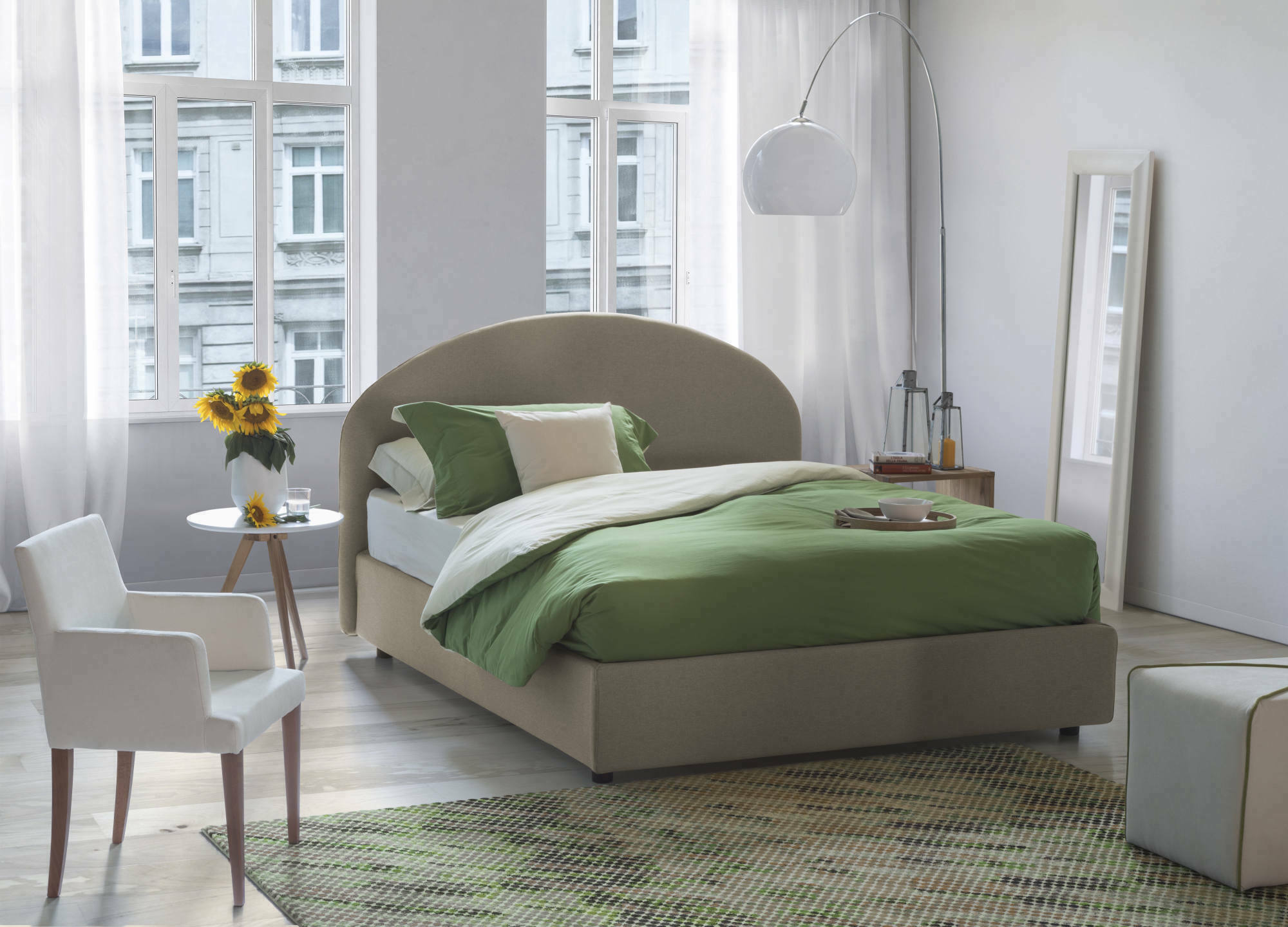 Lit double Giulia, Lit coffre avec revêtement en tissu, 100% Made in ...