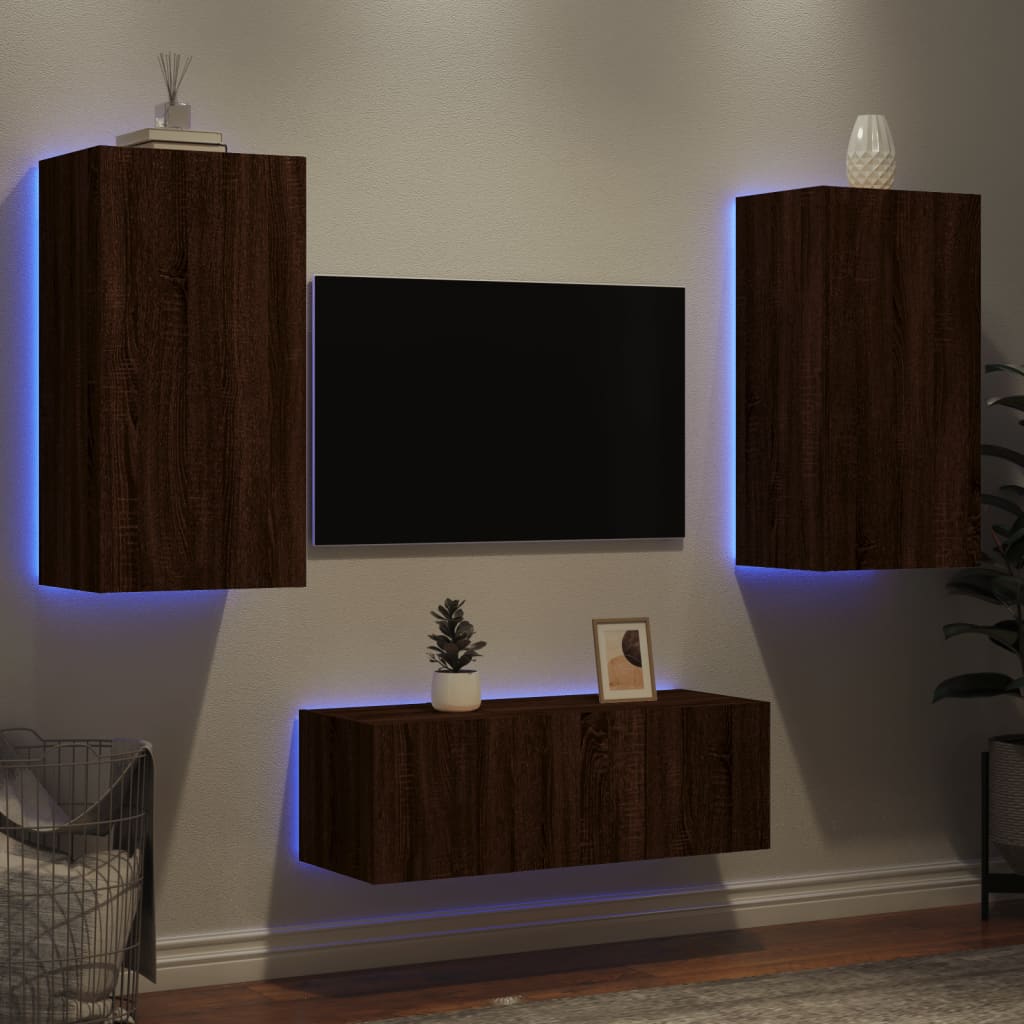 Muebles de pared para TV con LED 4 piezas de madera de ingeniería de ...