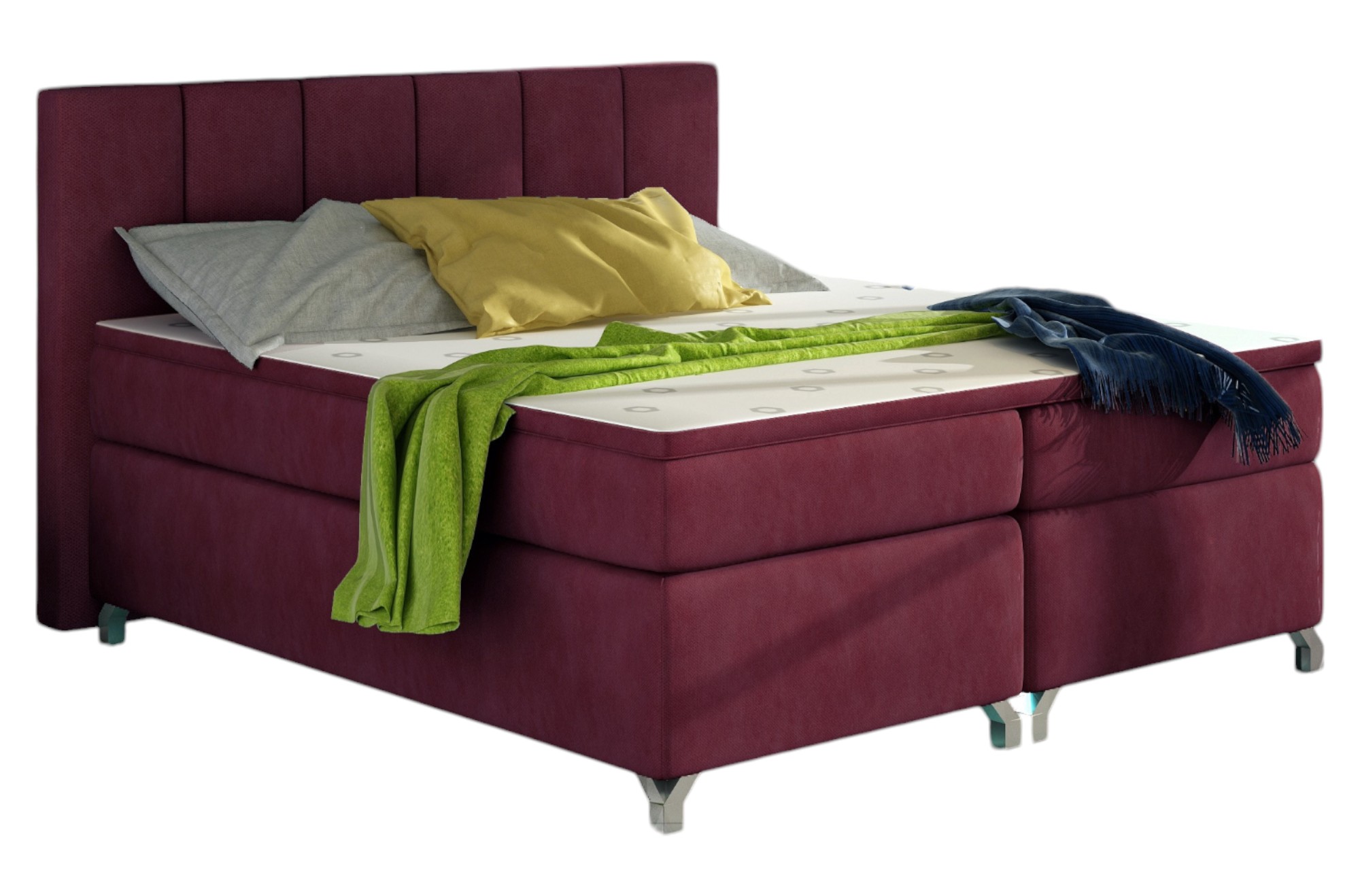 Lit boxspring 180x200 tissu bordeaux Balfor | Leroy Merlin
