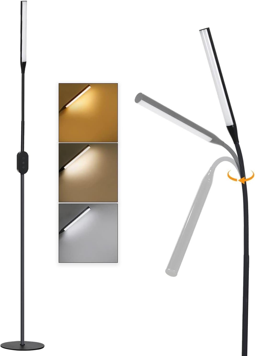 NETTLIFE Lámpara de pie LED regulable negra - moderna de 178 cm Diseño ...