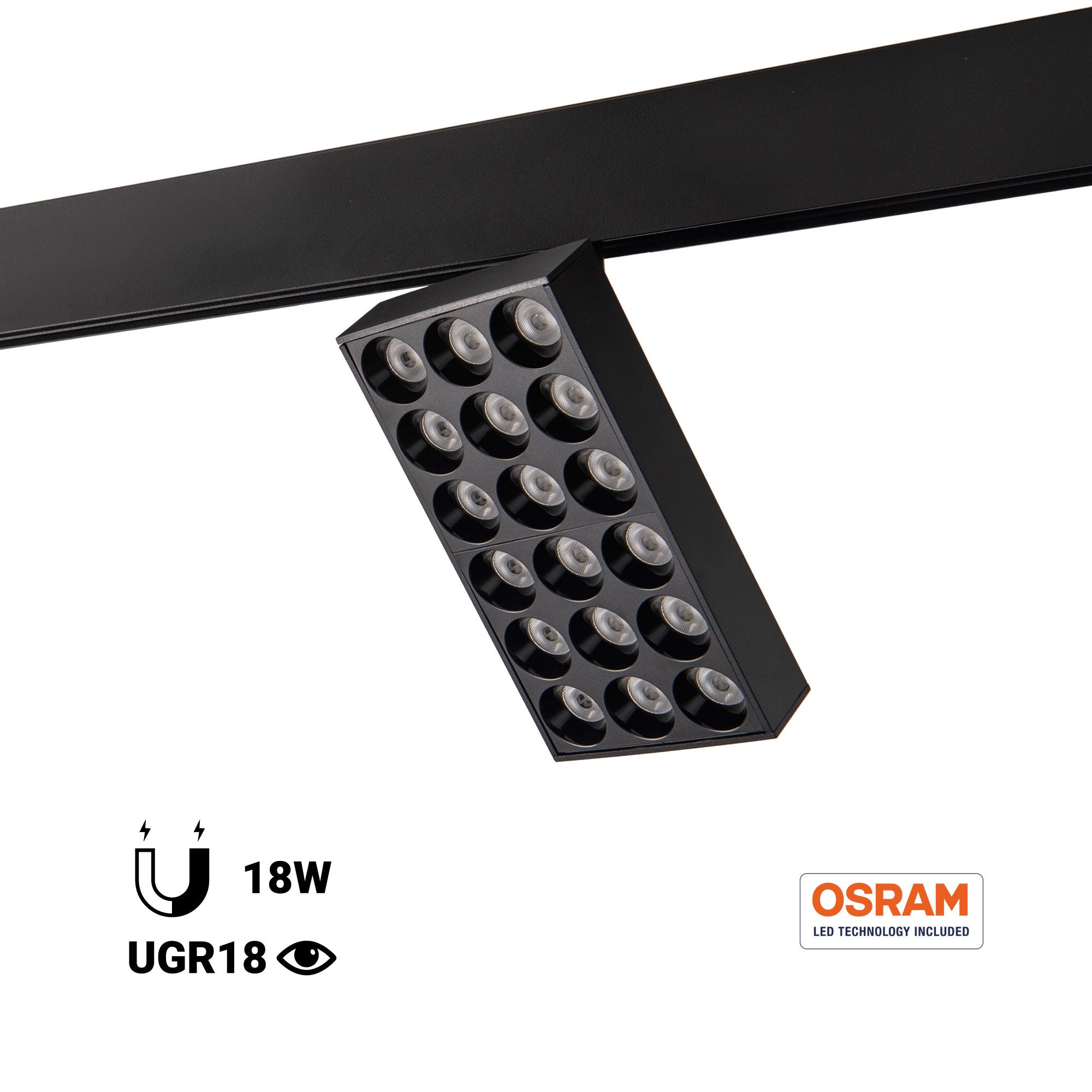 Luminaire rail magnétique Square LED 48V - 18W - CRI90 - UGR18 - OSRAM ...