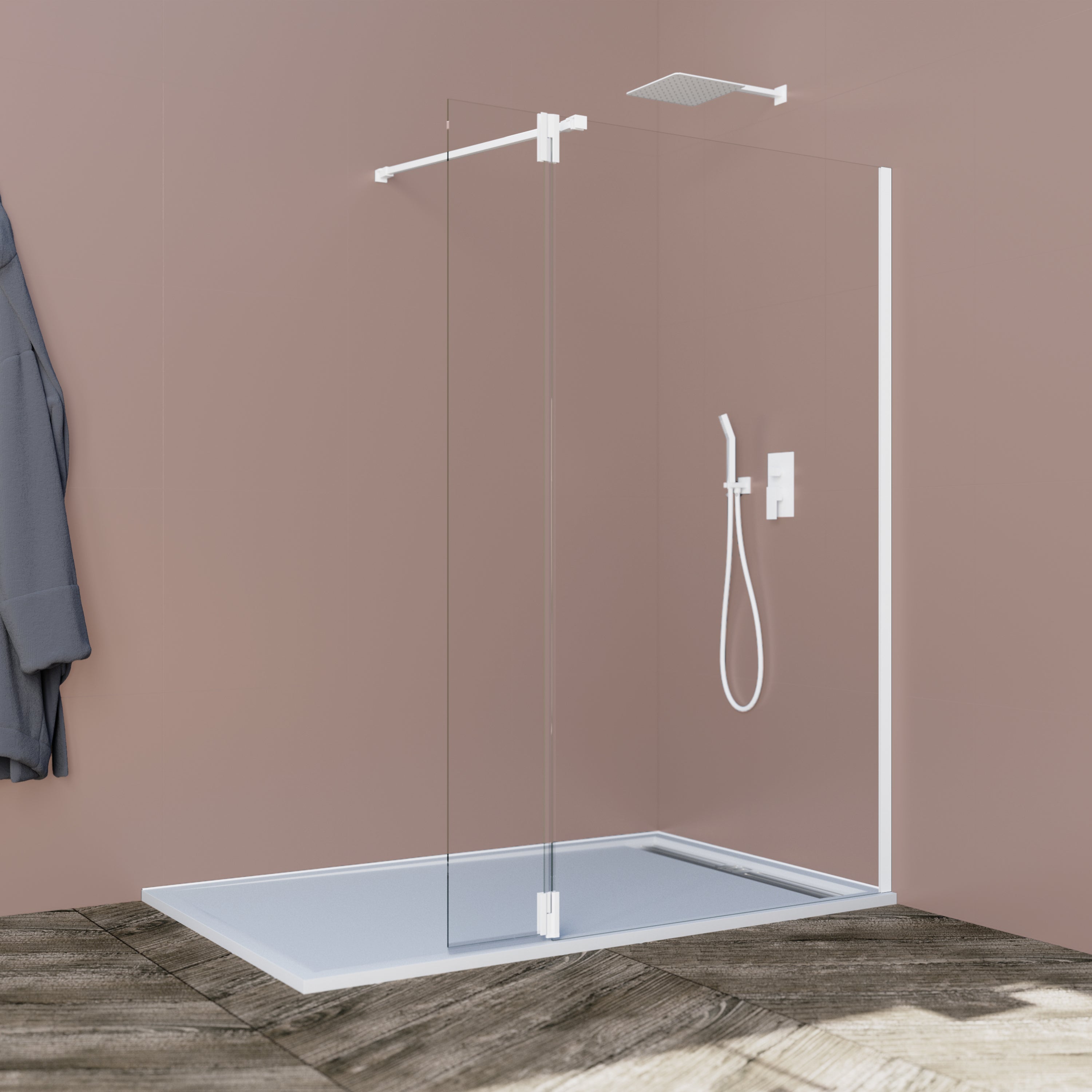 Paroi de douche fixe + paroi pivotante CLEAR MOVING - 108 + 35 cm - Blanc - Acier inox ...