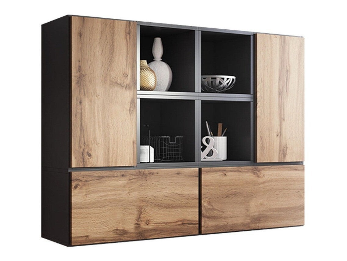 Ensemble d'armoires Corbele 124, Chêne wotan, Anthracite, 113x150x39cm ...