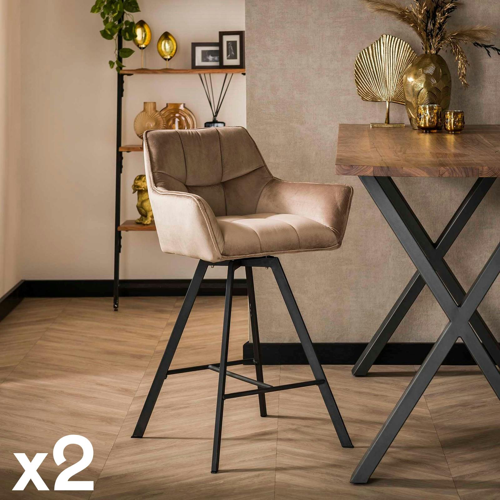 Chaise de bar confortable en velours cannelle avec fonction pivotante ...