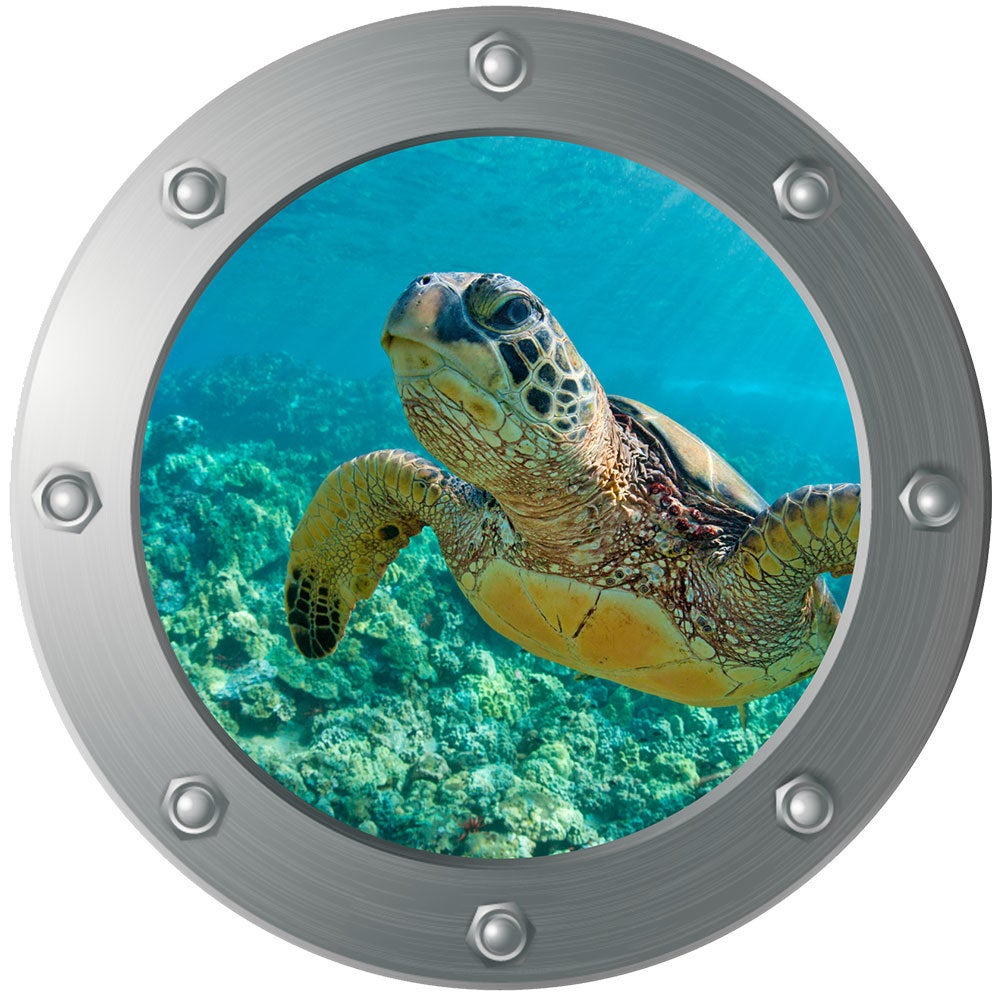 Sticker mural 3D Submarine Porthole - Turtle (Diamètre : 29cm ...