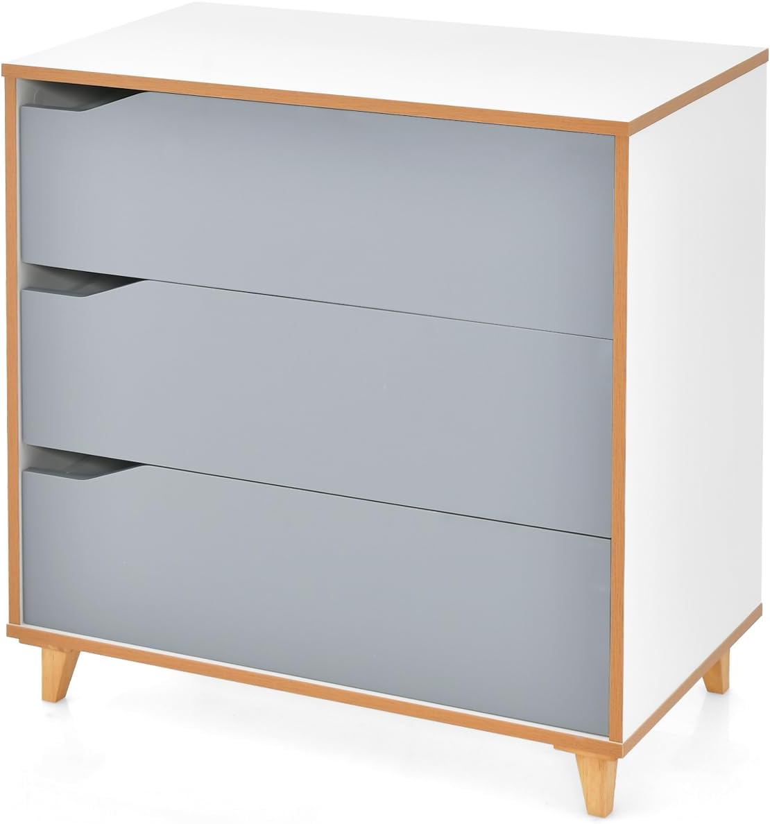 Commode à 3 Tiroirs,Poignée Encastrée,Pieds en Bois d'Hévéa, Dispositif ...