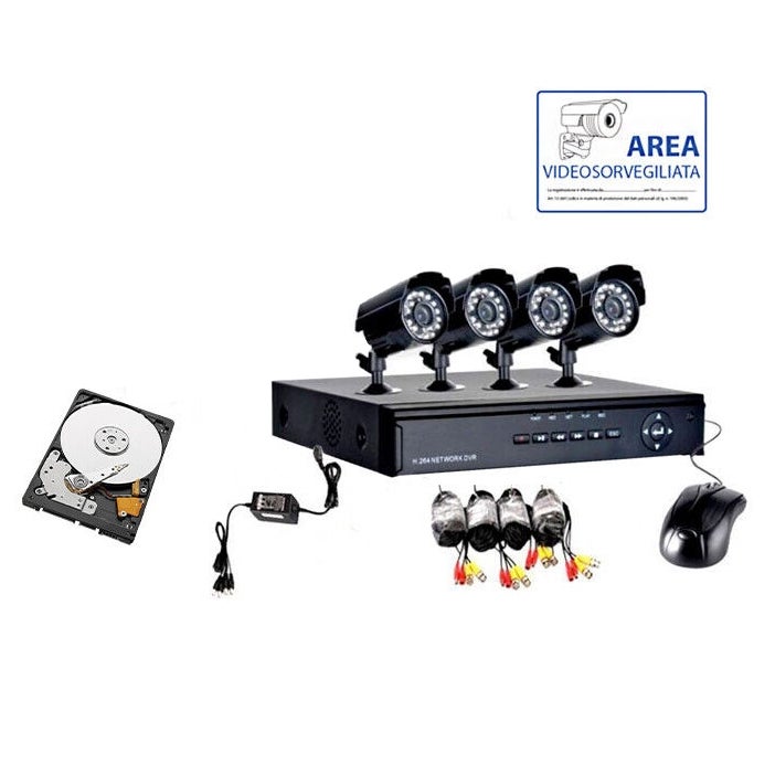 KIT VIDEOSORVEGLIANZA 8 TELECAMERA INFRAROSSI 1080P ALIMENTATORE CAVI ...