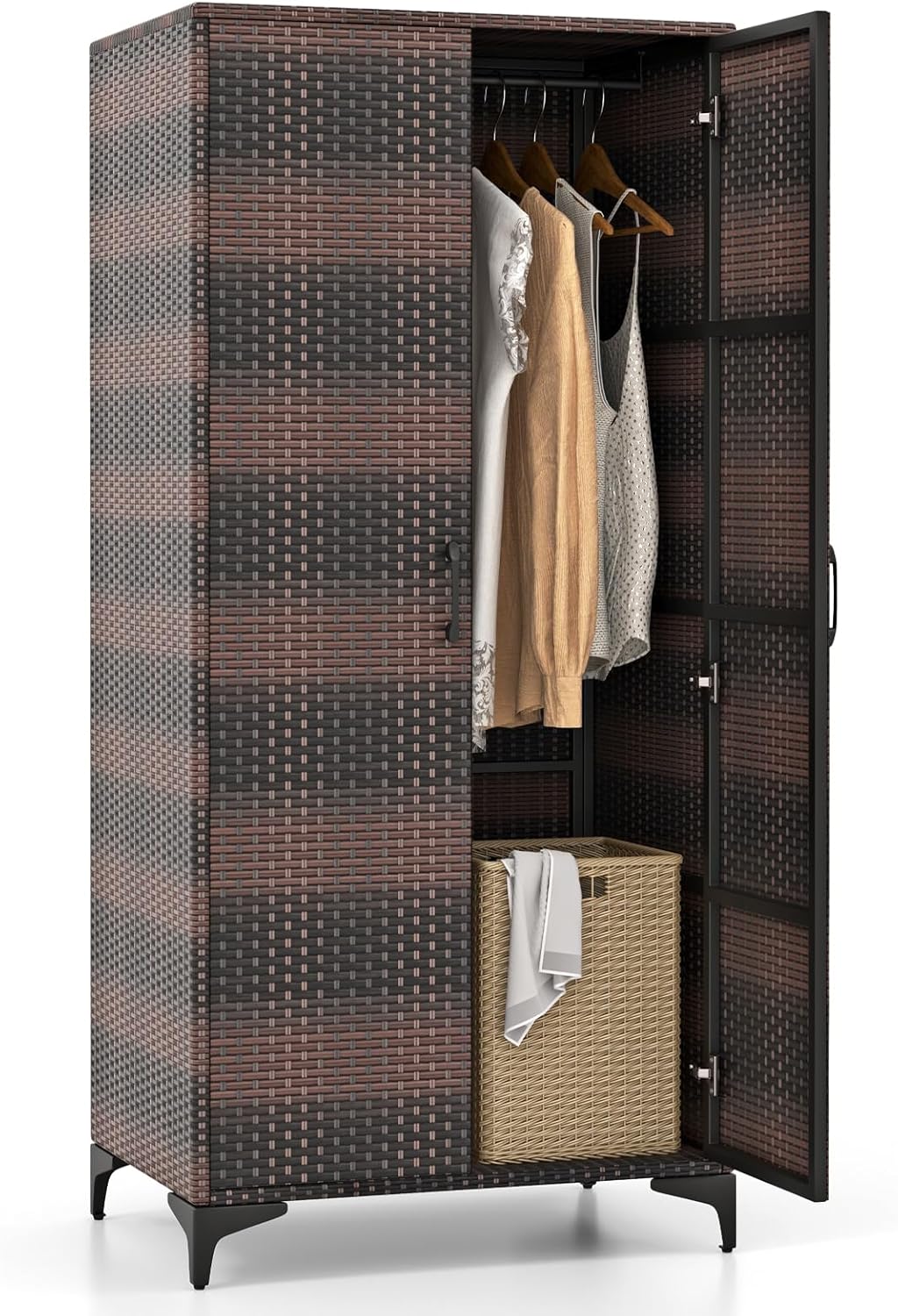 Armoire Penderie en Osier avec 4 Cubes de Rangement, Tige de Suspension ...