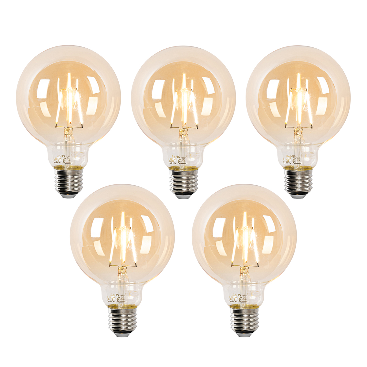 Juego de 5 bombillas LED Inteligente | Wifi | Smart | Wifi | Smart E27 G95 doradas 4,9 W 470 lm ...