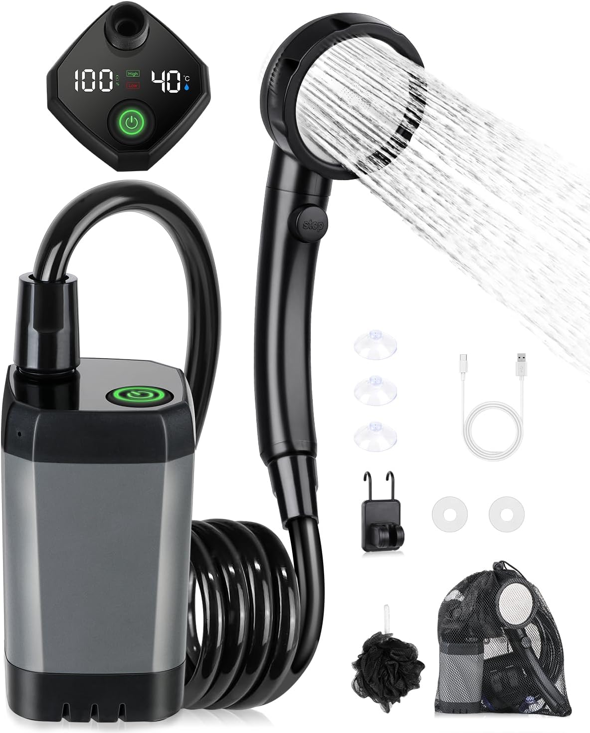 Douche portable, pompe de douche électrique rechargeable, étanche, 4 ...