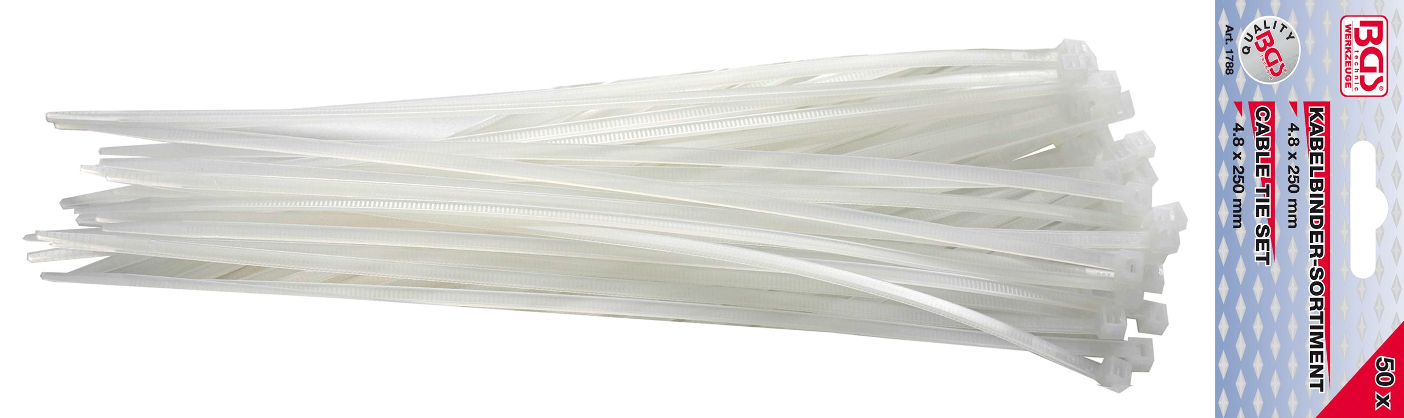 BGS Assortiment de colliers plastique | blancs | 4,8 x 250 mm | 50 ...