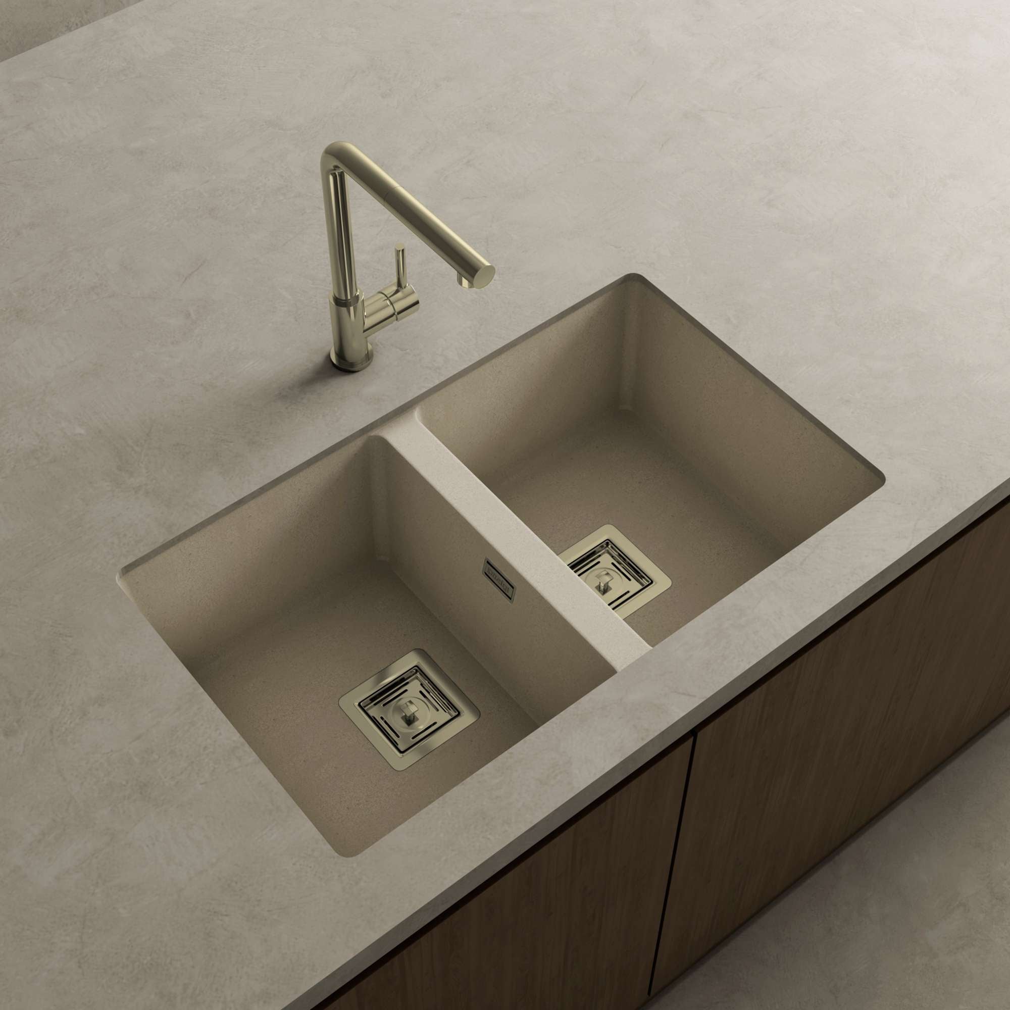 Cuve sous plan POALGI, ZIE 184, Granit, Beige Pumice, 75 cm, 2 bacs ...