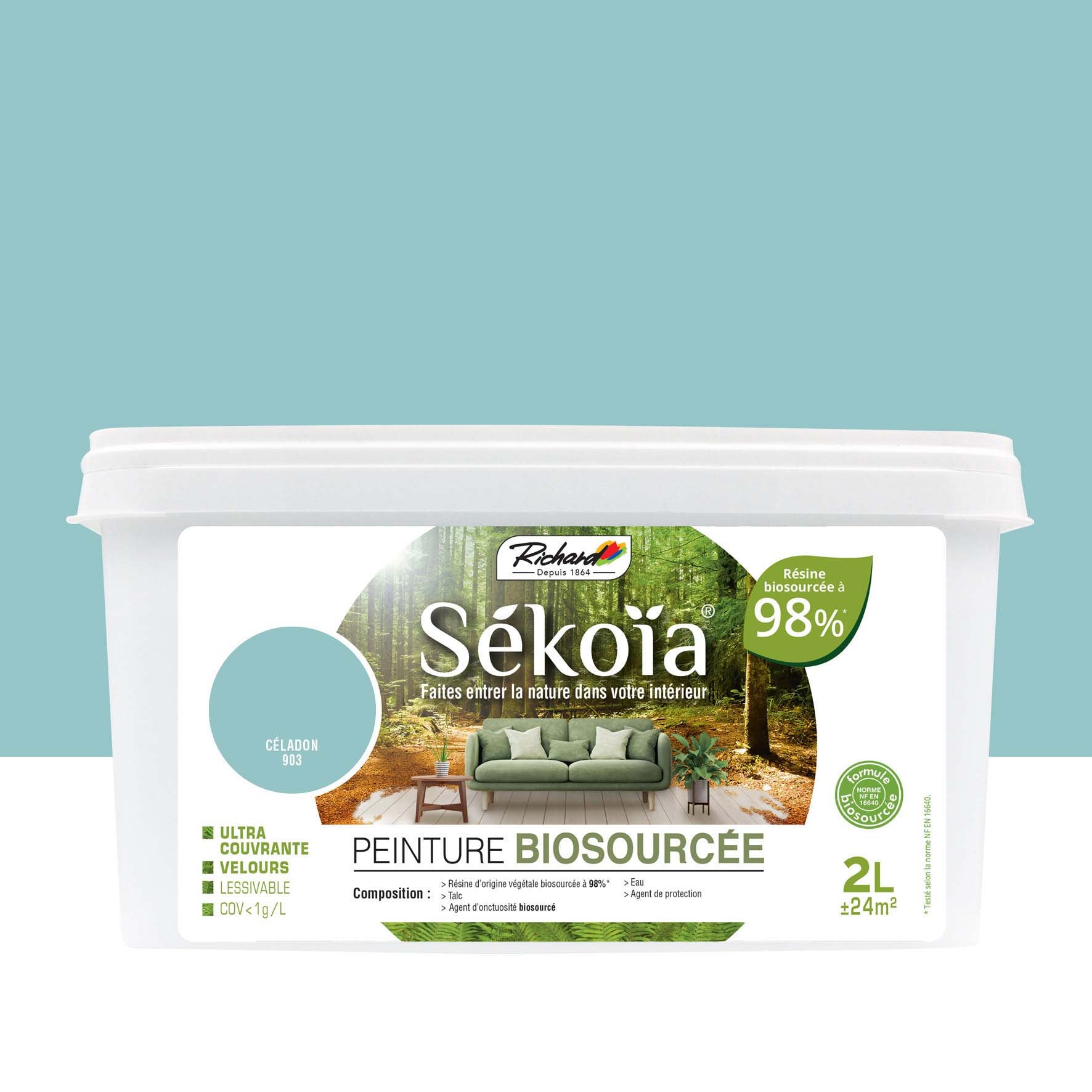 Peinture biosourcée Sékoia Richard celadon velours 2 l | Bricoman