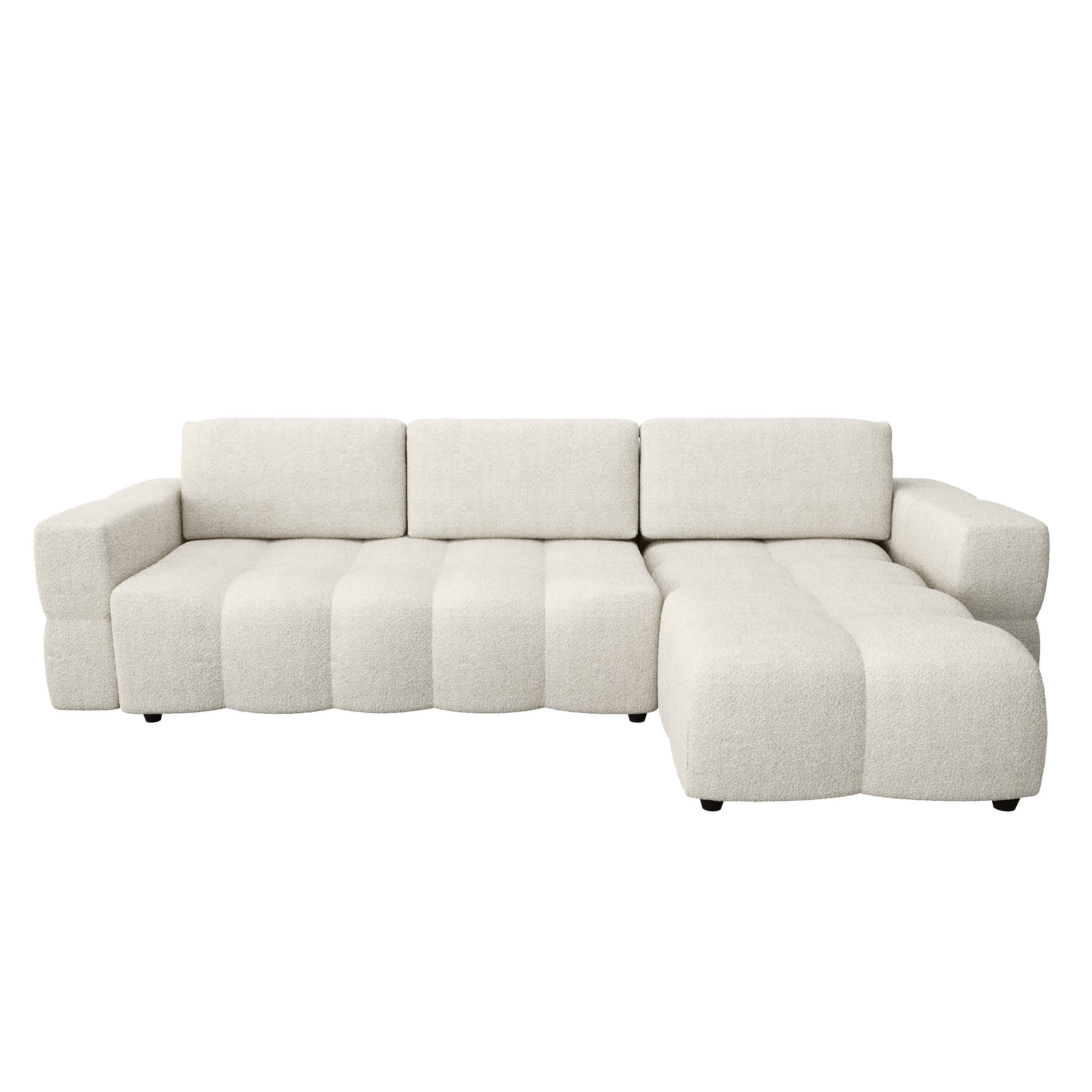 Canapé d'angle droit convertible coffre bouclette crème 286cm | Leroy ...