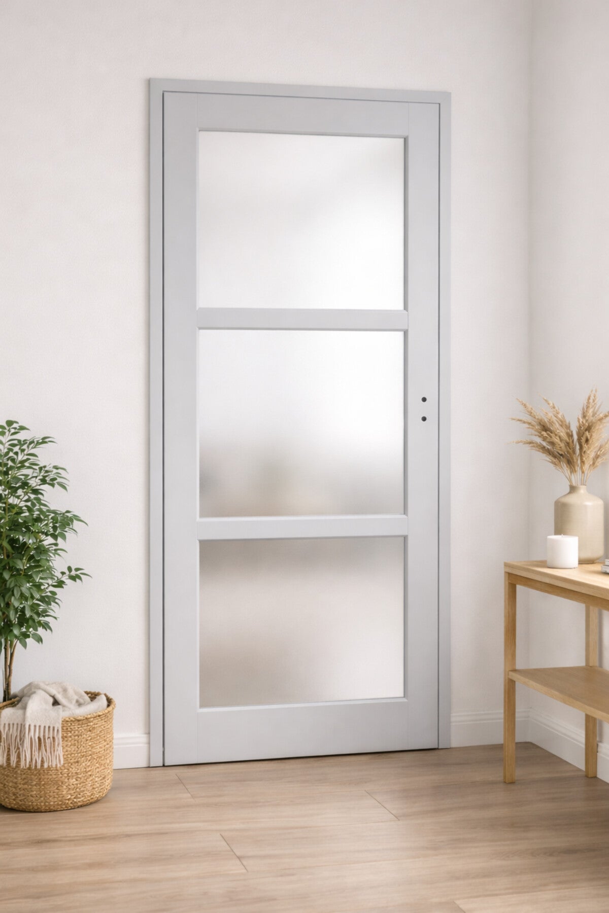 Bloque de puerta Greyria gris claro con vitrina H204 x L83 cm, lado ...