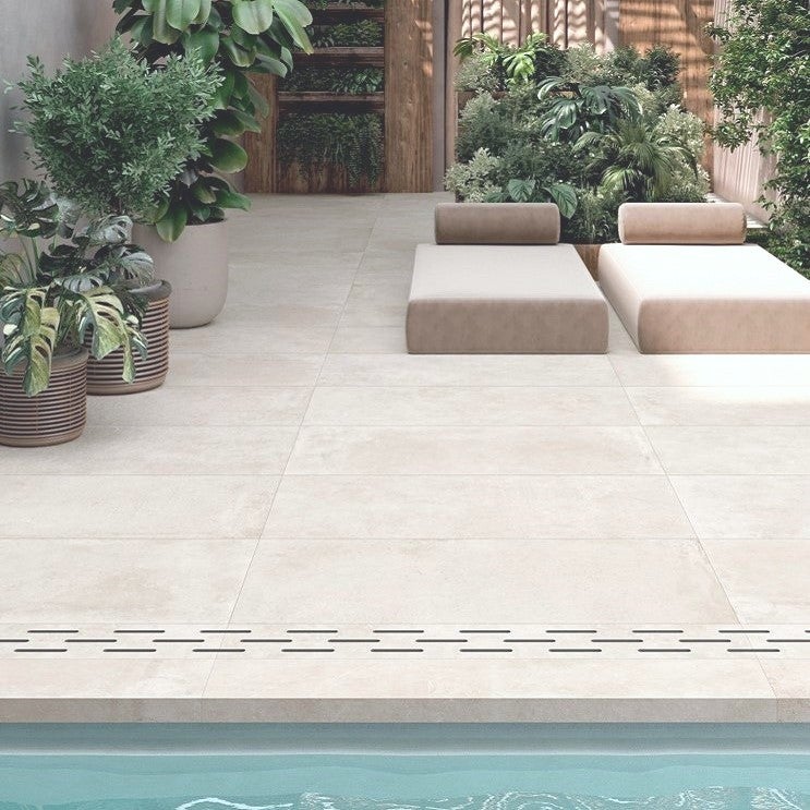 Dalle sur plots LARSEN BEIGE 60x60x2 cm effet béton antidérapant R11 ...