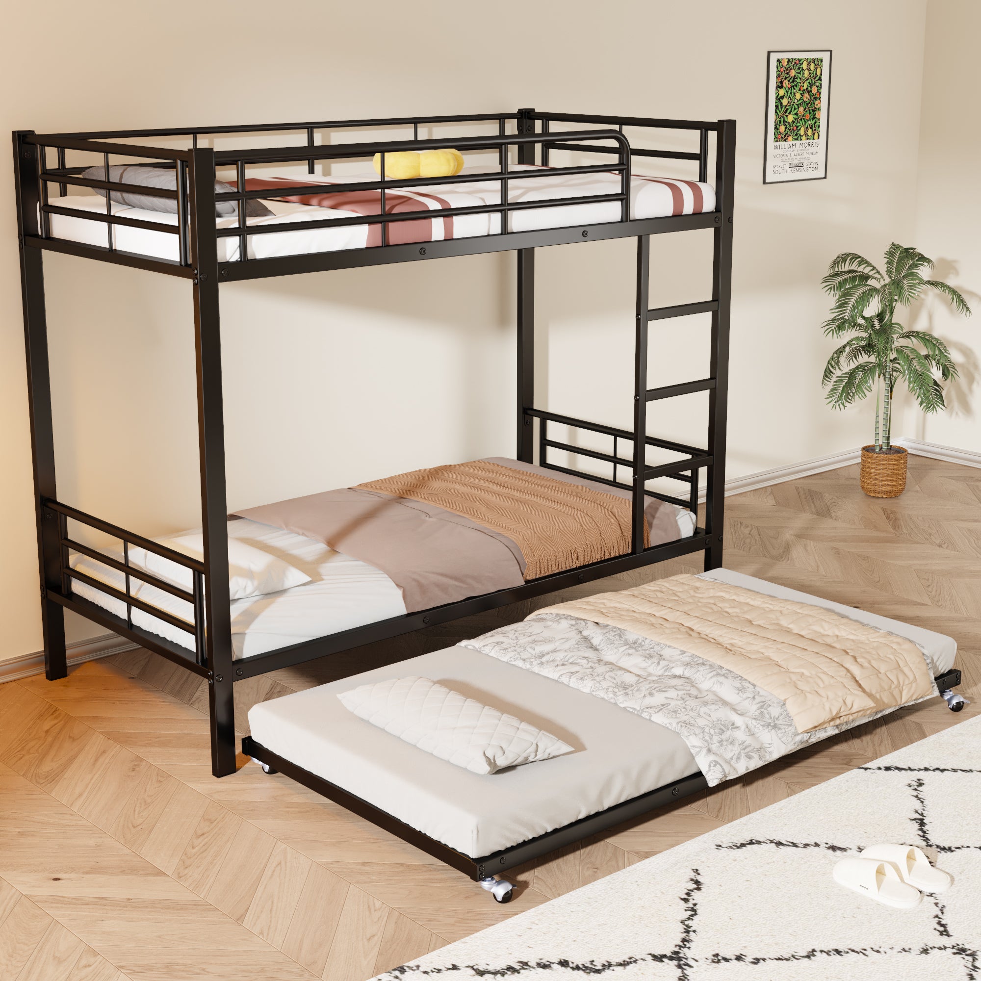 Literas negro con cama extraíble 4 barandillas superior 90x200 cm y ...