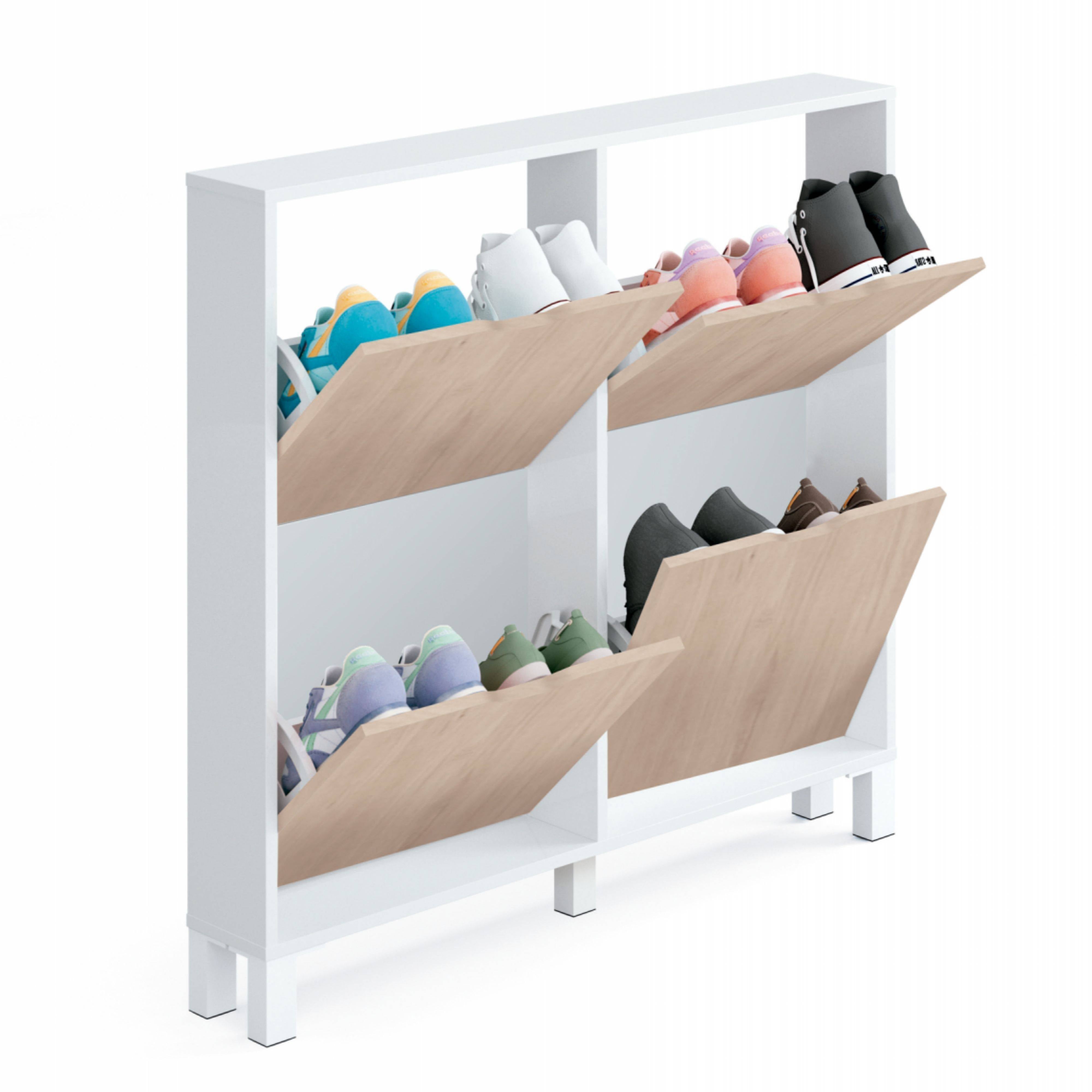 Meuble à chaussures étroit pour couloir en blanc et chêne Mary 98 x 97 ...