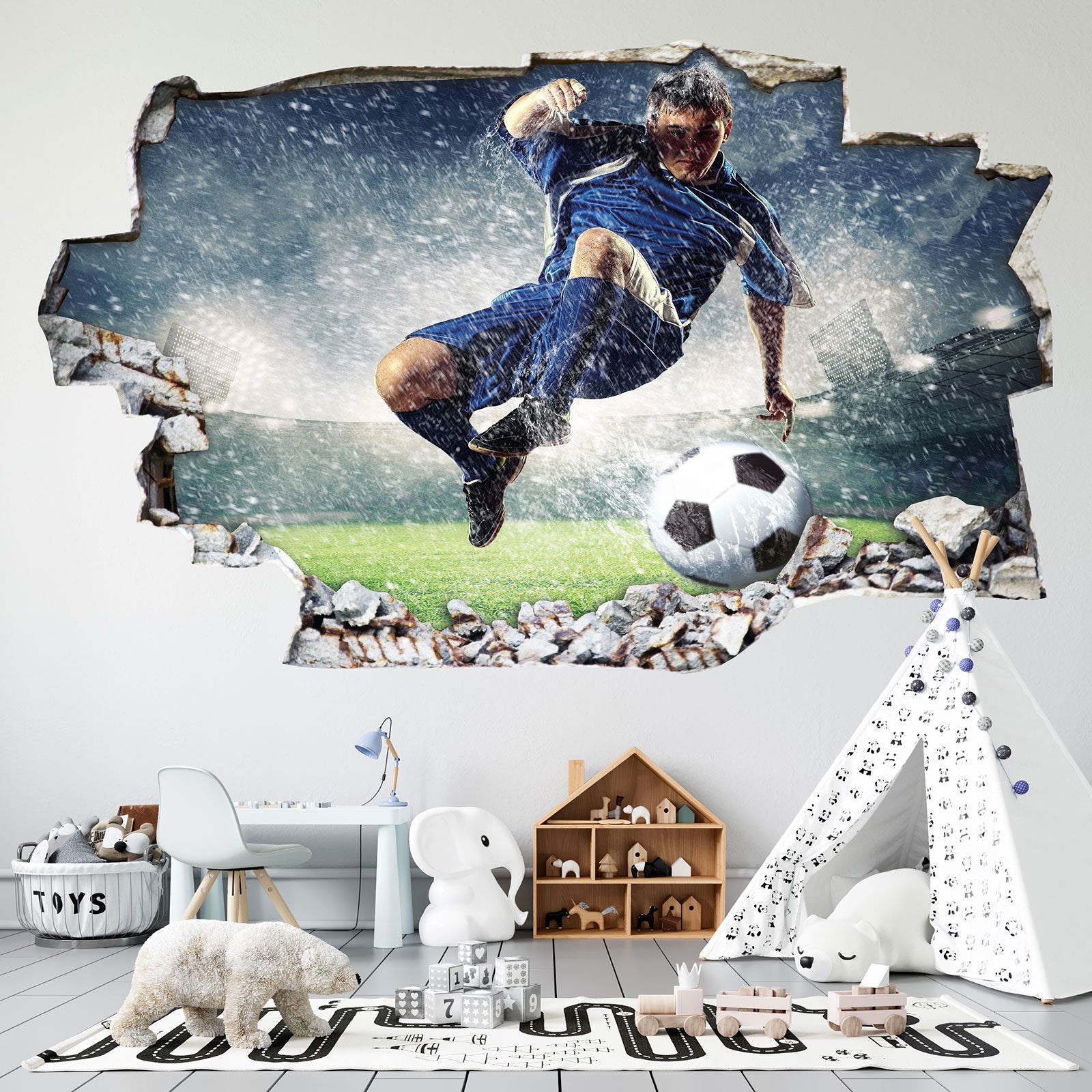 Stickers Trompe l'oeil trou dans le mur - Footballeur - Hauteur 90 x ...