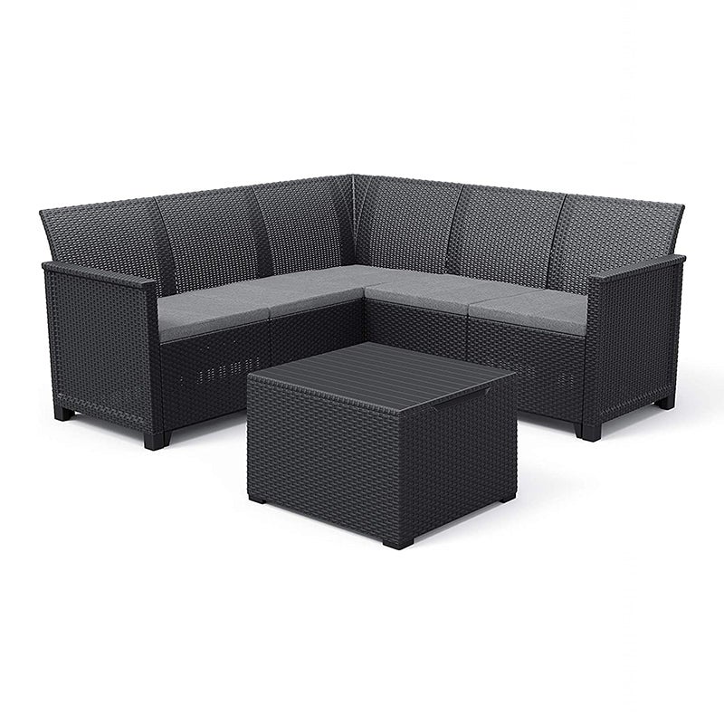 Salon extérieur en résine Canapé "Corner" + fauteuils + table d'angle ...