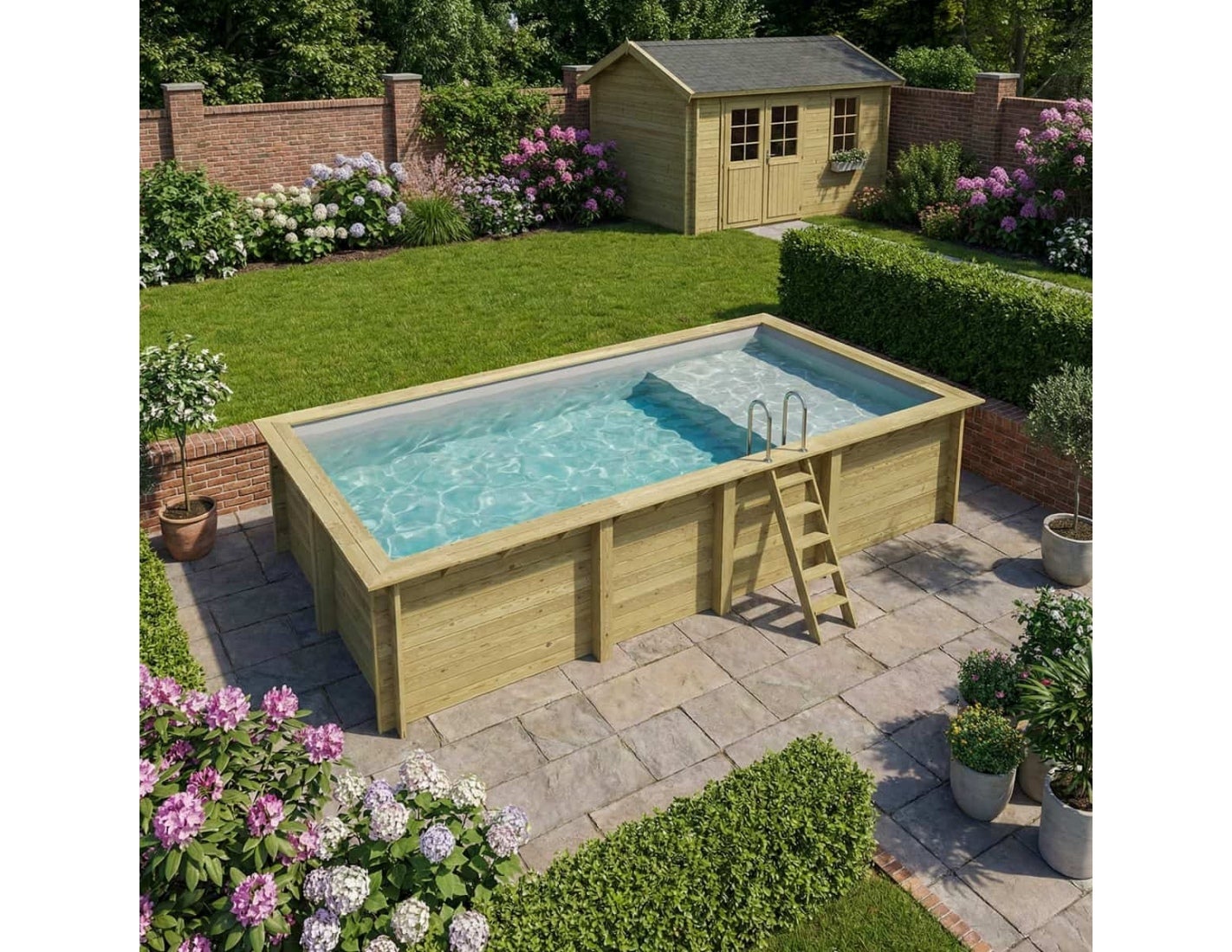 Piscina AQUA 7 x 3.75 – H.1.45 m con playa, gris, sobre bastidor - sin ...
