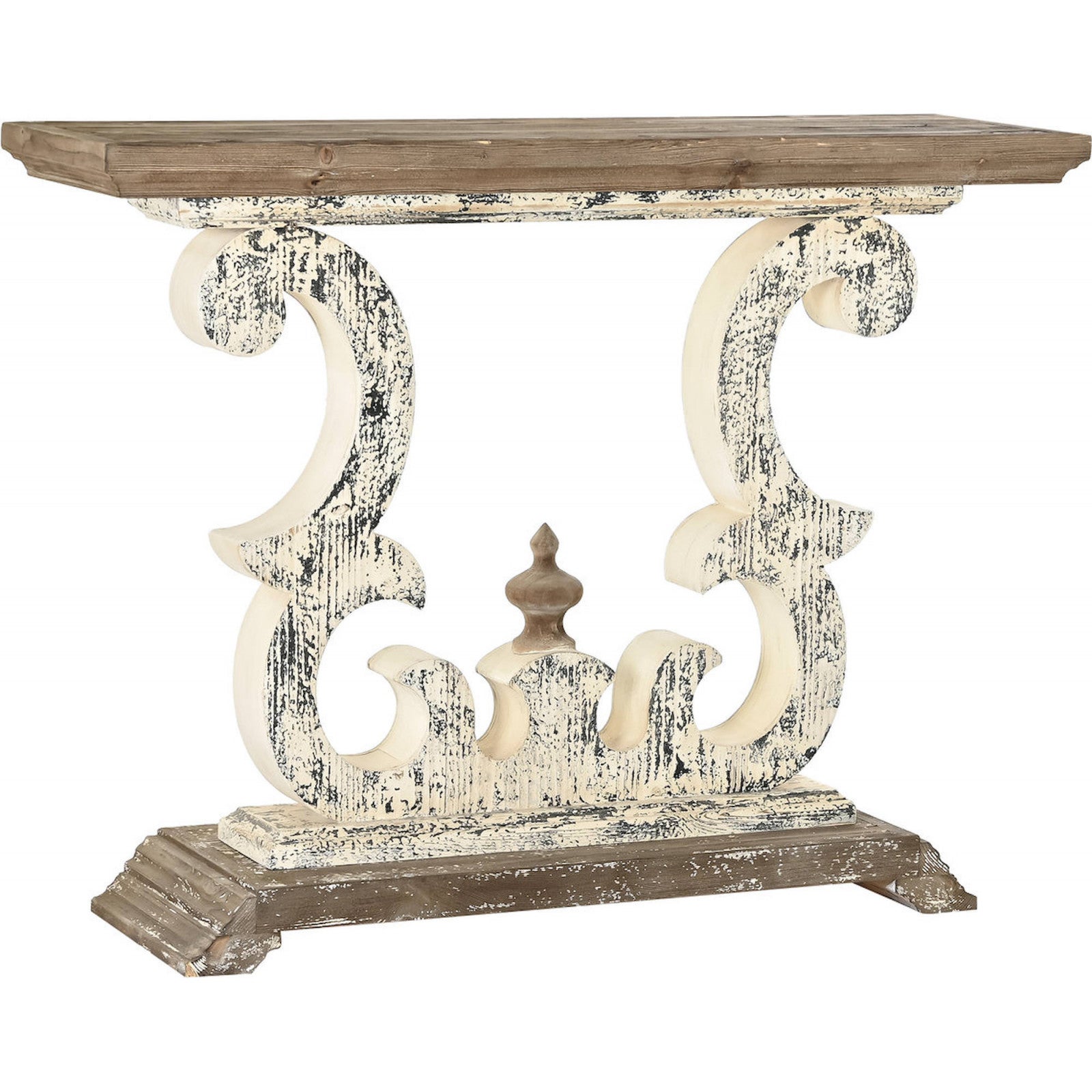 Console élégance chic en bois blanc vieilli pour salon 120 x 36 x 92 cm ...