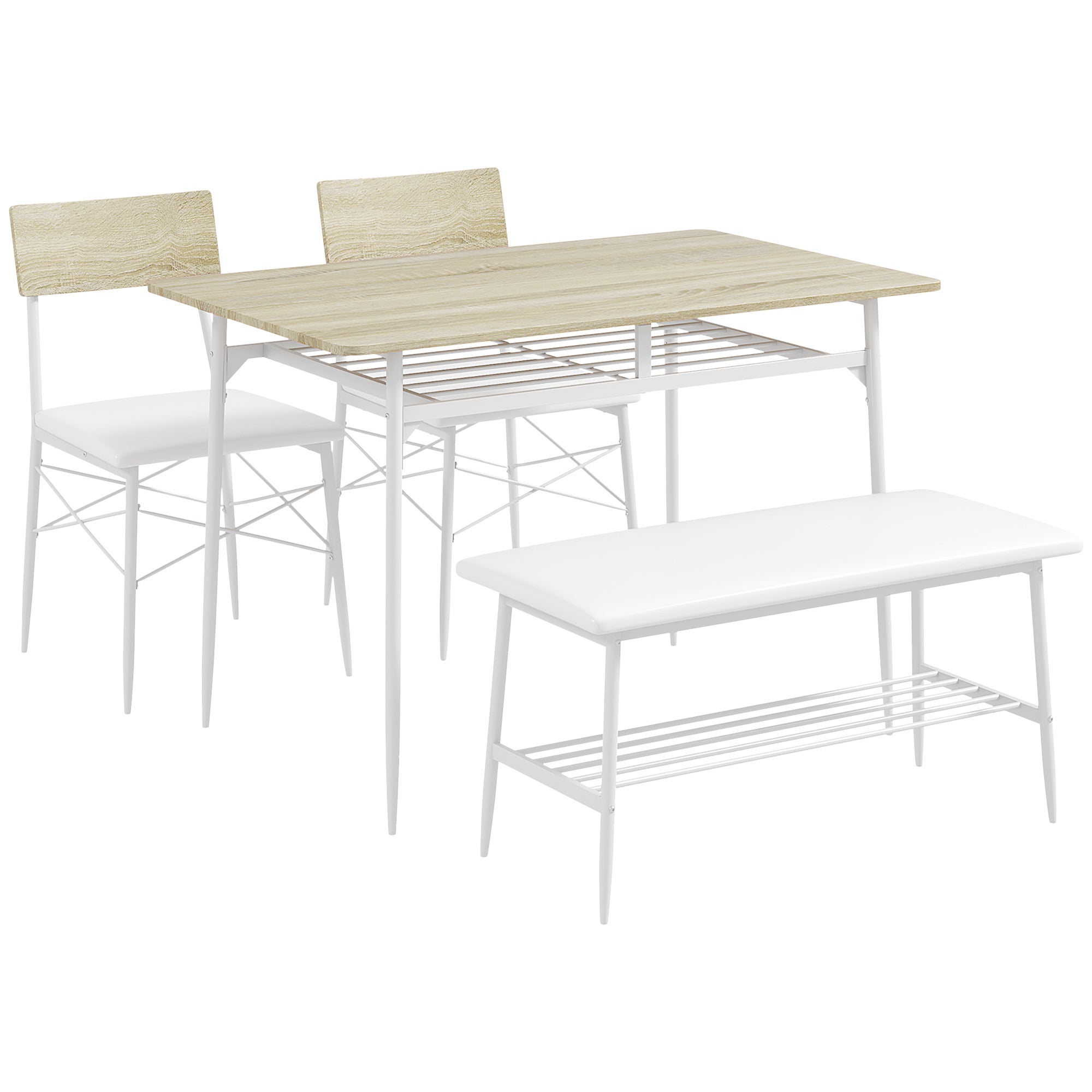 Juego de Comedor con Mesa, 2 Sillas y Banco, Mueble Compacto para 4 ...