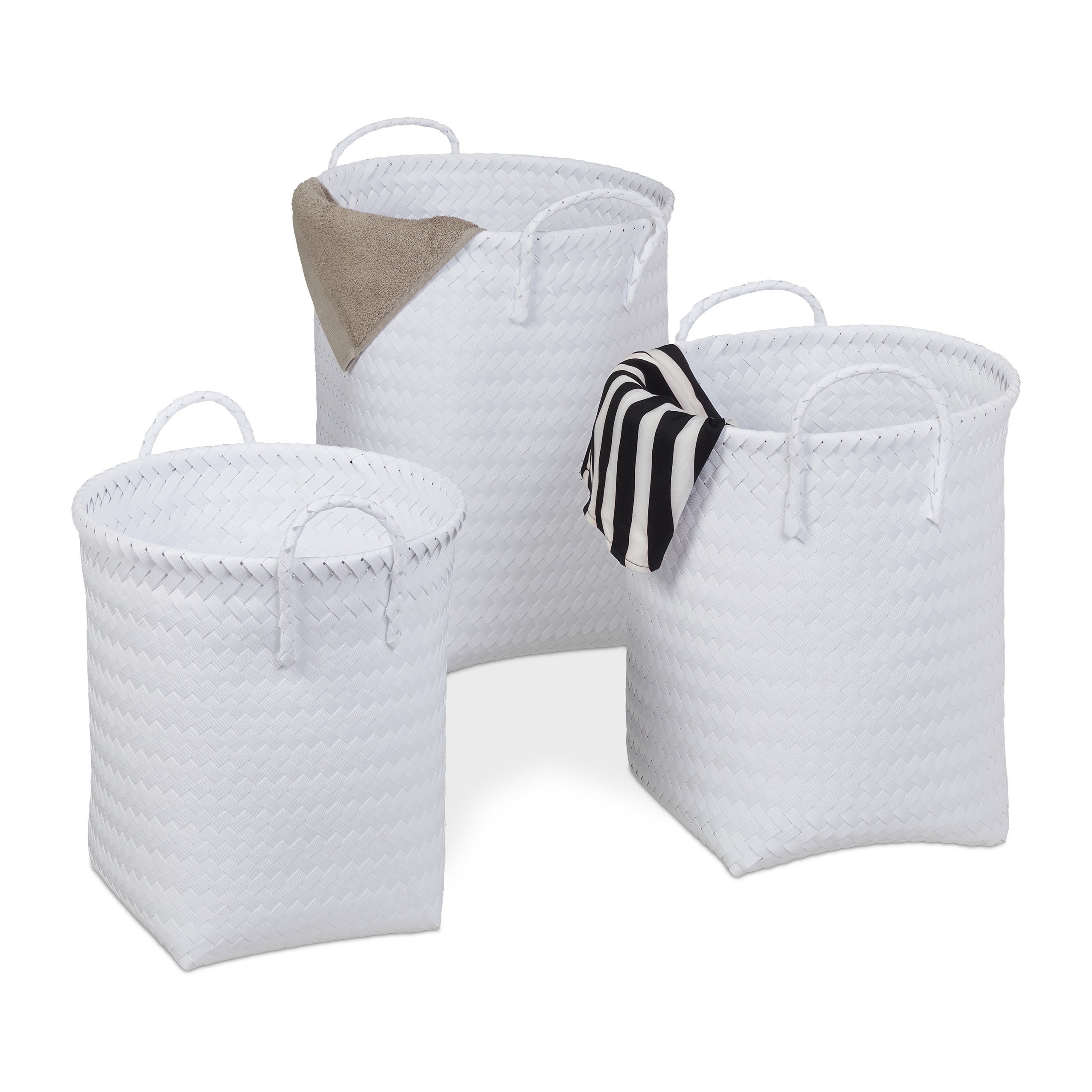 Relaxdays Panier à lessive tressé, jeu de 3 corbeilles à rangement, 3 ...