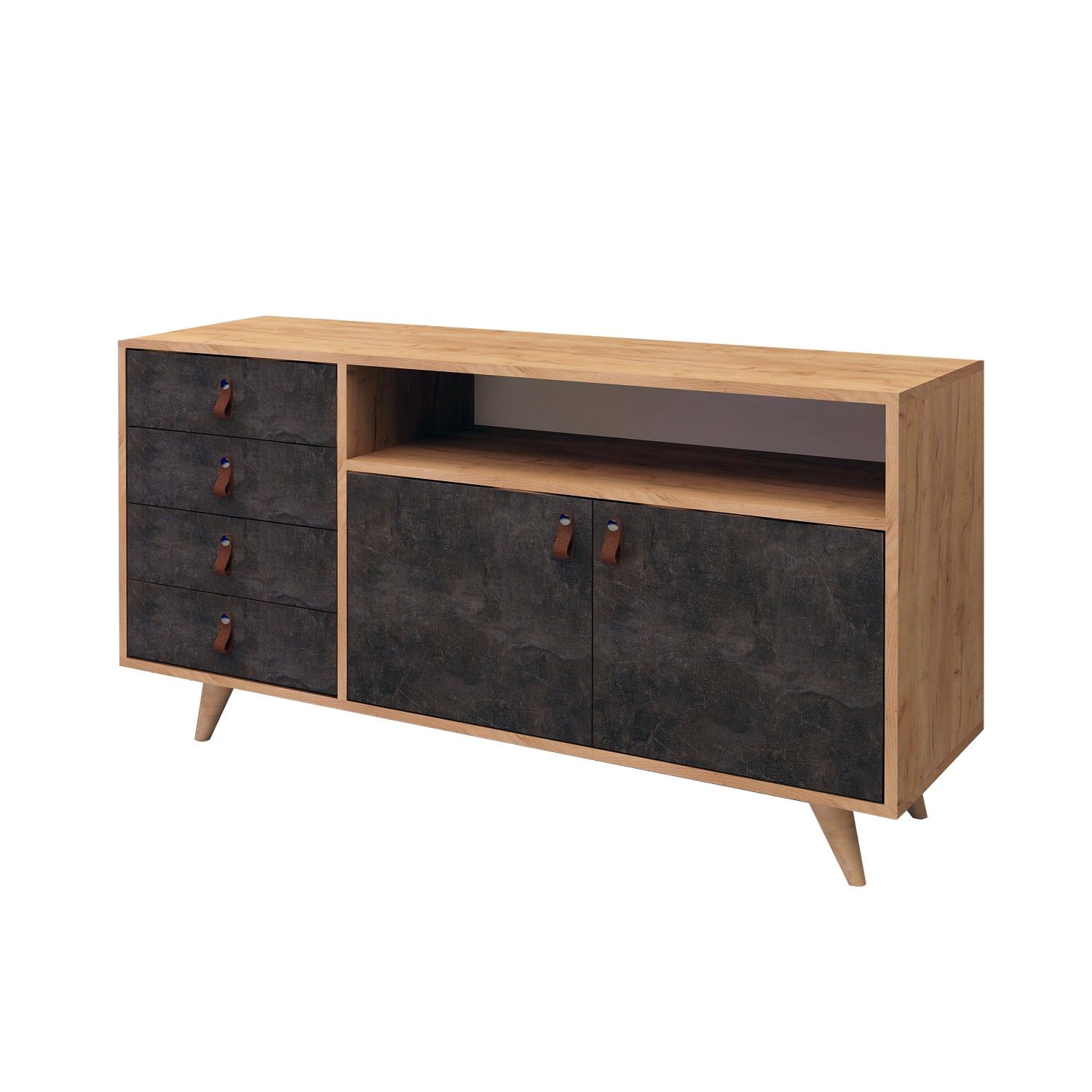 Buffet bas Zeresa L140cm Bois Chêne et Gris foncé effet béton | Leroy ...
