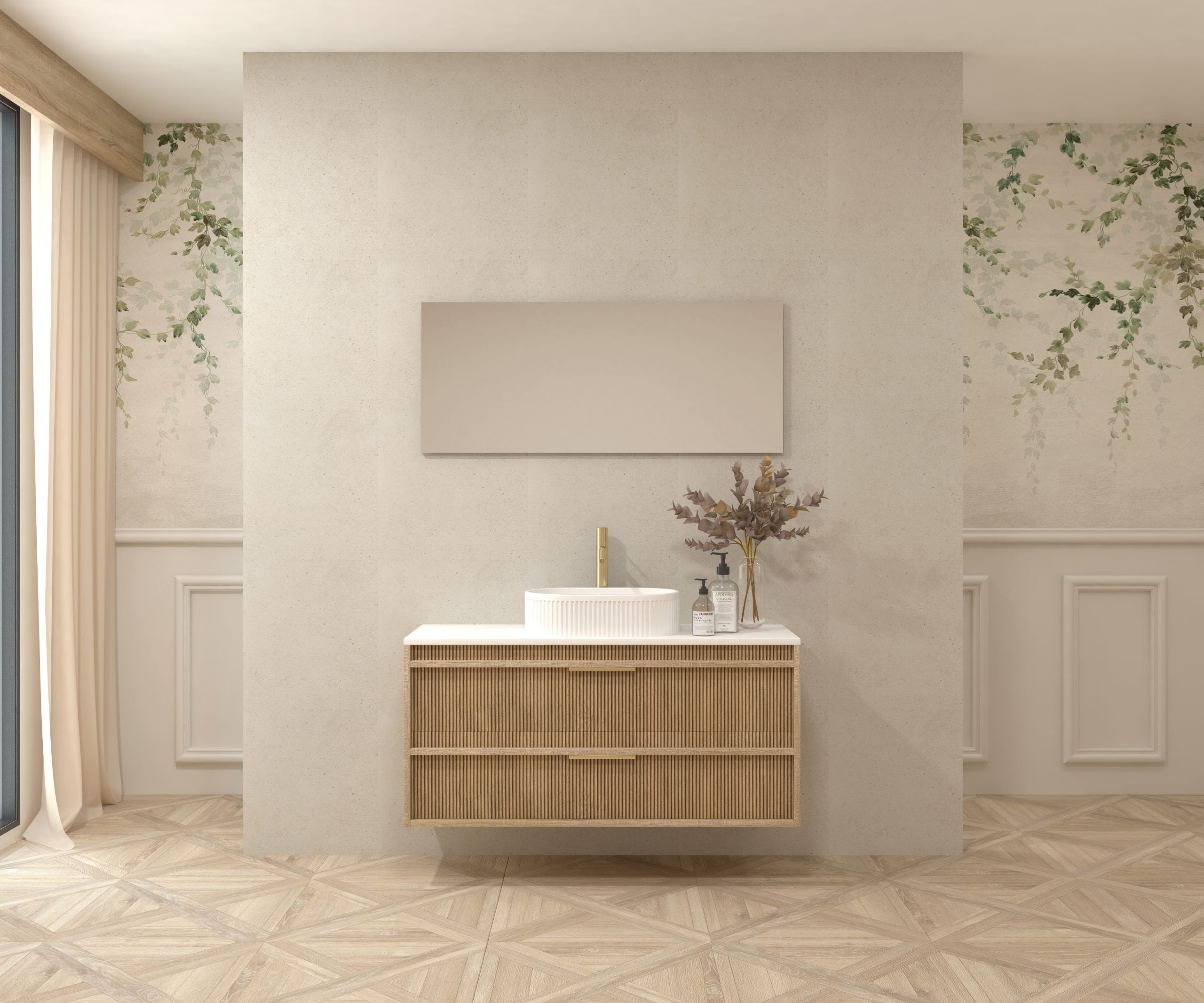 Meuble vasque Emene avec vasque cannelée PARALLÈLE Alcatraz 120 cm ...