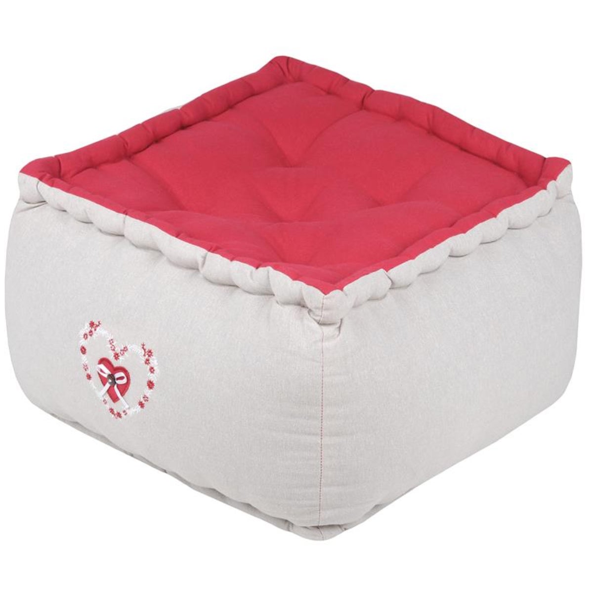 Pouf de sol Collection Pauline rouge et beige | Leroy Merlin