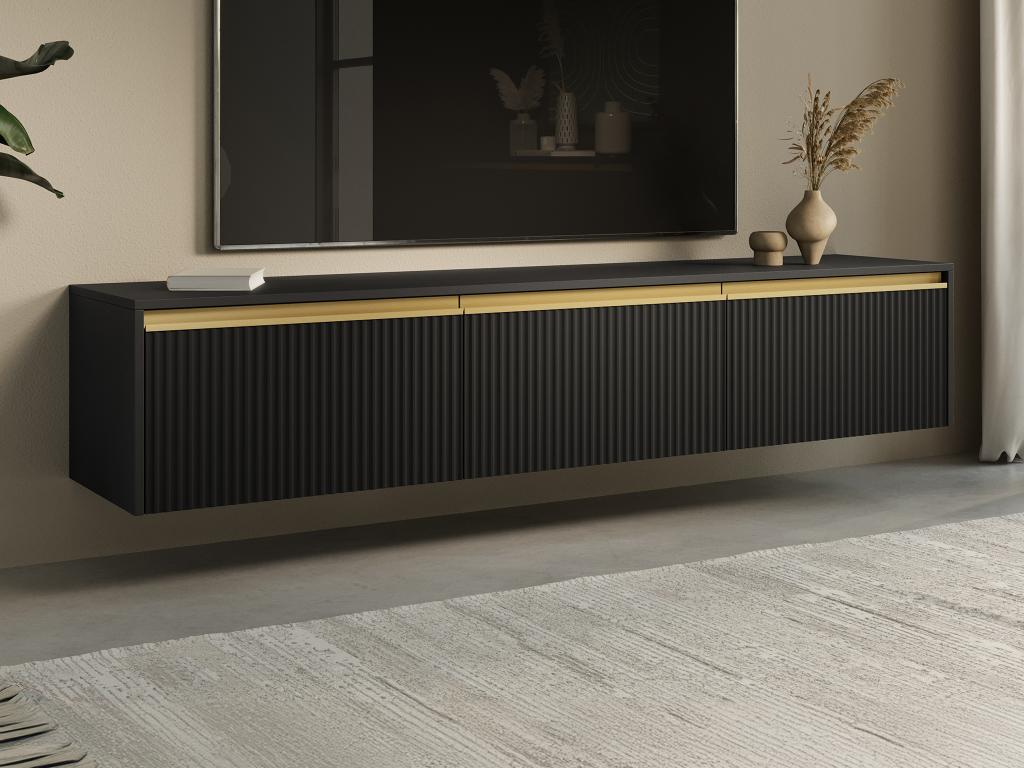 Mueble de TV flotante o de pie con 3 puertas de MDF - Negro y dorado ...