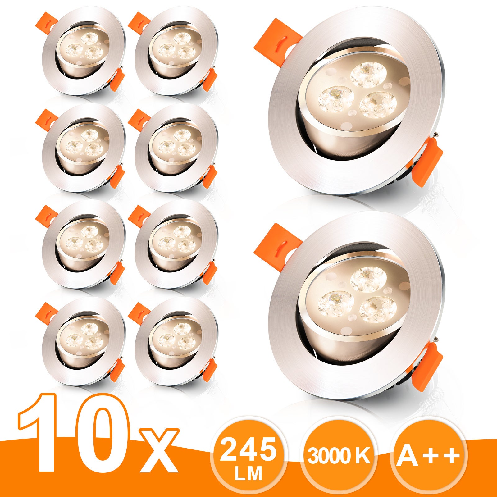 Pack 10 spots LED para empotrar 3W blanco cálido 3000K 81mm para techo ...