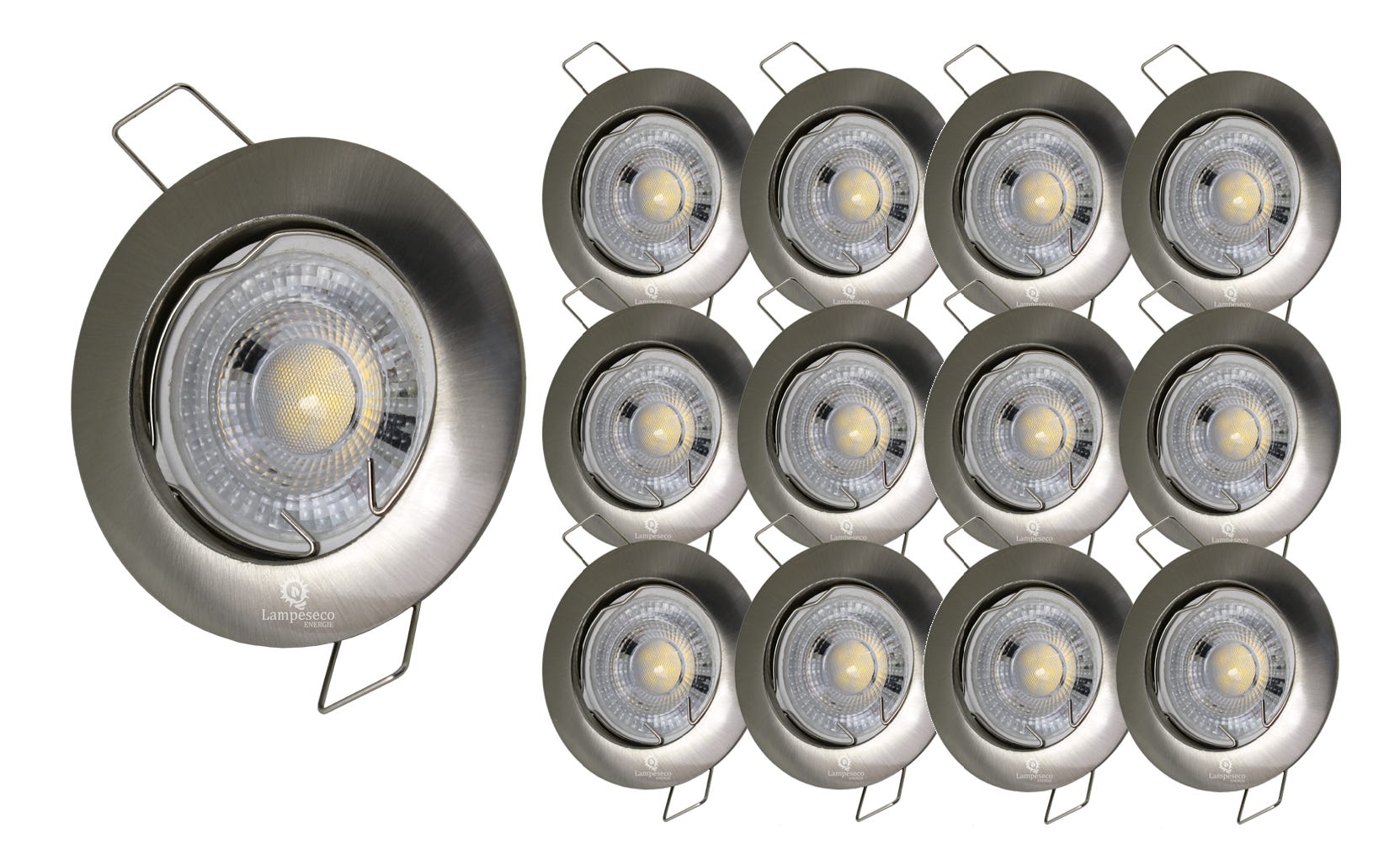 Lot De 12 Spot Encastrable Led Fixe Complet Alu Brossé Blanc Chaud 38
