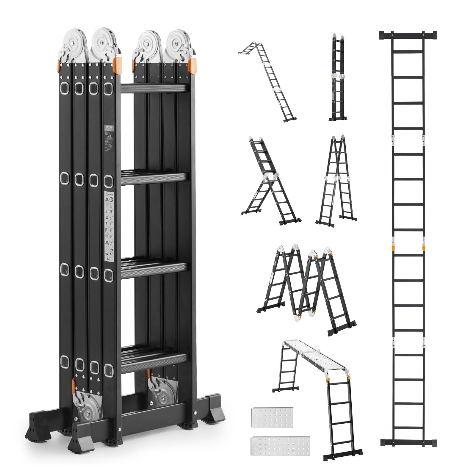 VEVOR Scala Pieghevole 7 in 1 Telescopica, Tavola da Ponte, Barra di ...