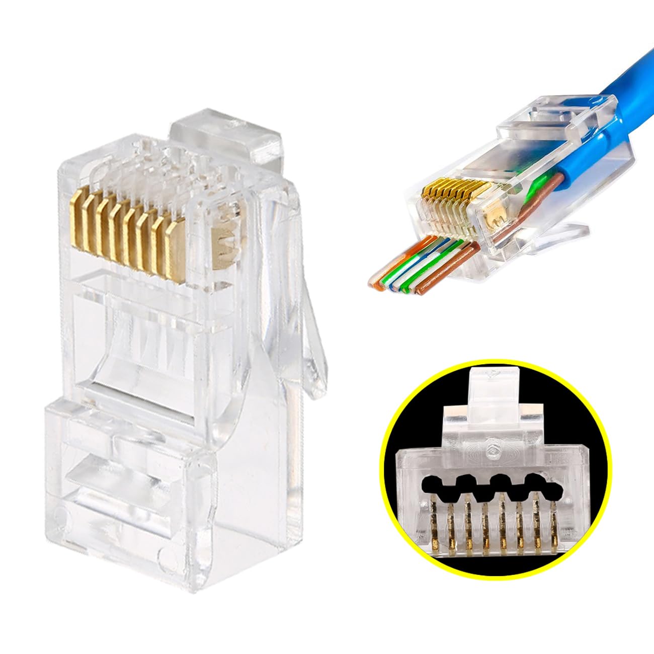 Lot de 50 connecteurs RJ45 Cat6 Cat6a 23AWG Plaqués or 8P8C Ethernet ...