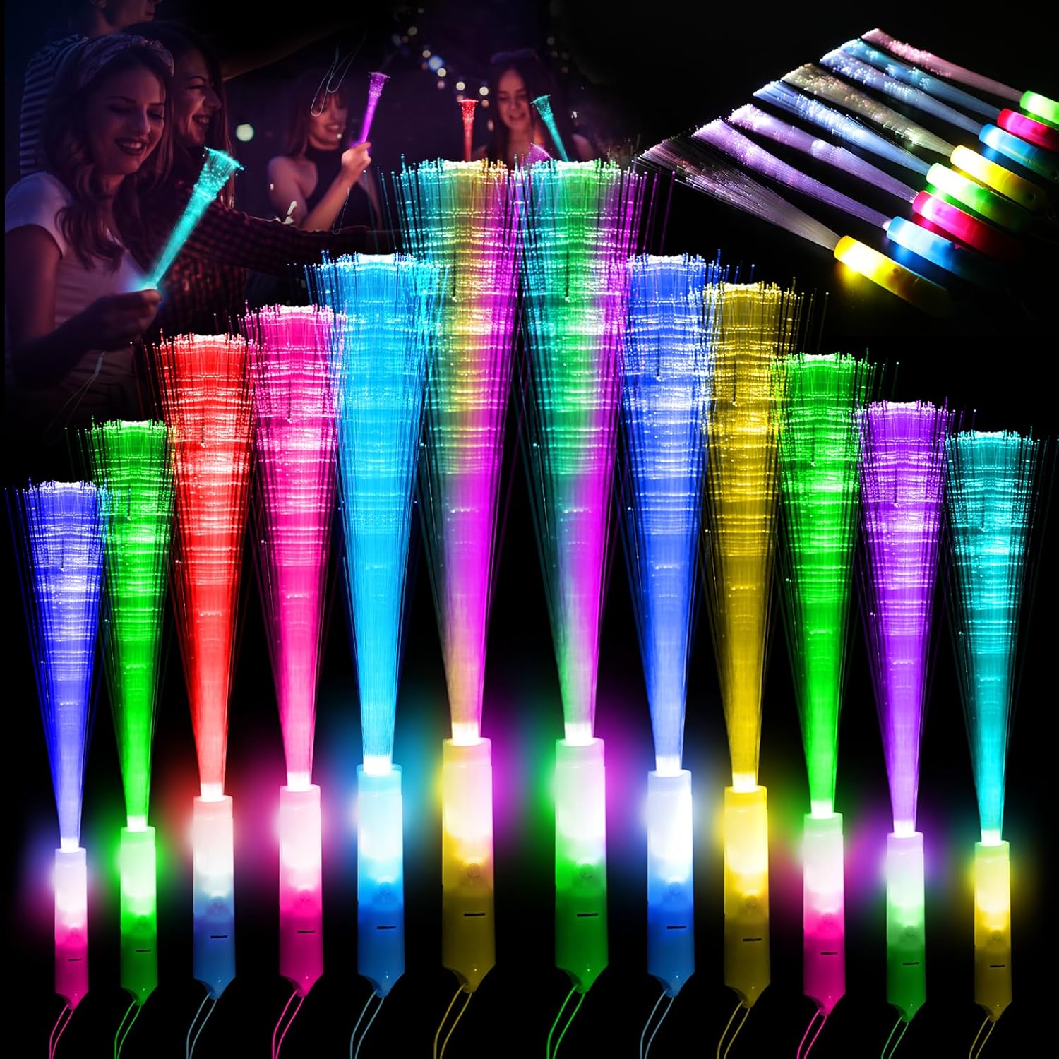 Bâtons Lumineux Colorés en Fibre de Verre 12 PCS Bâtons LED Lumineux ...