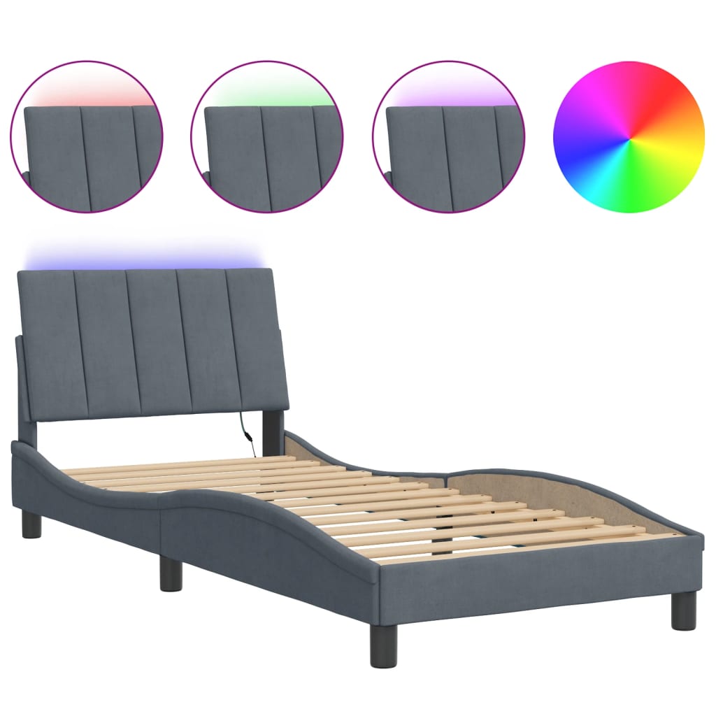 Estructura cama con luces LED terciopelo gris oscuro 80x200 cm | Leroy ...