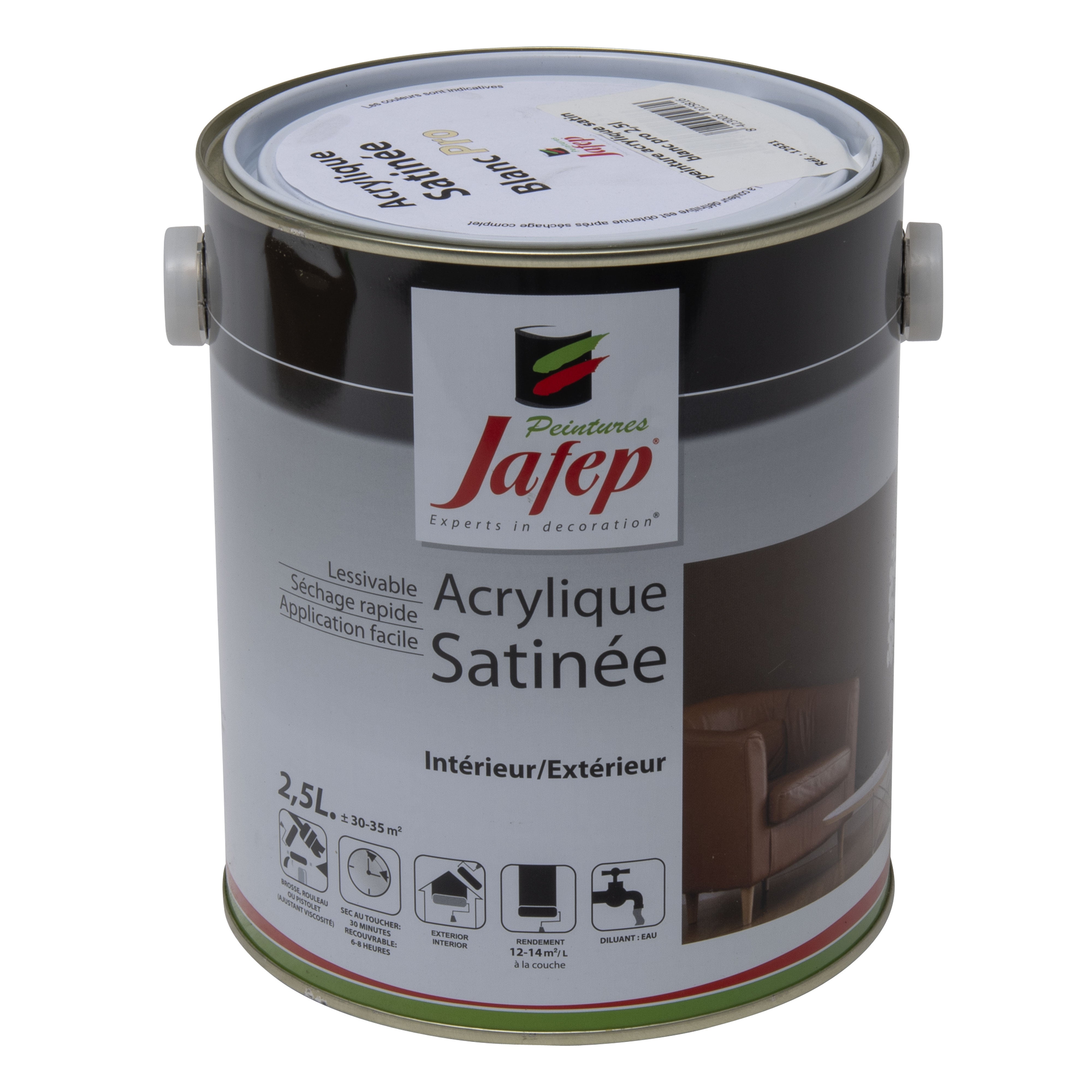 Peinture acrylique satin blanc Jafep Pro 2,5 L intérieur extérieur ...
