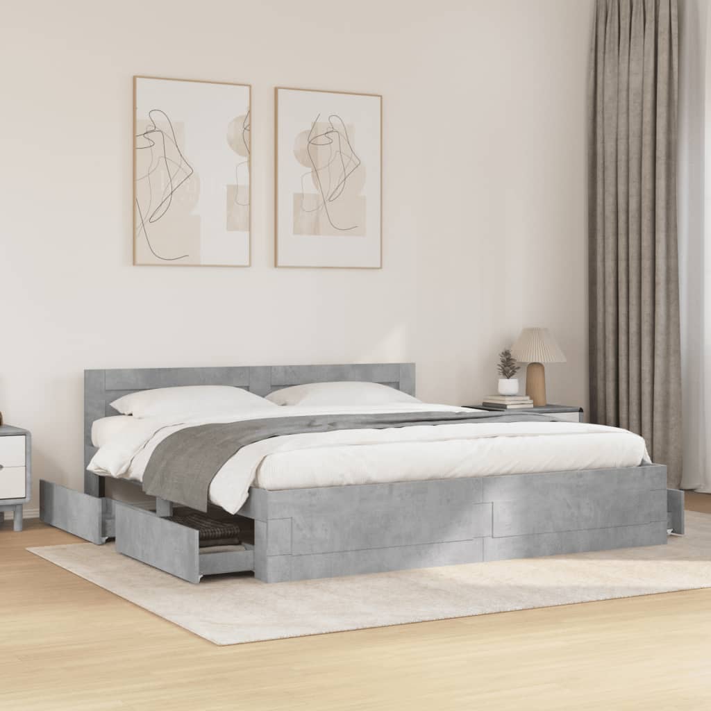 Cadre de lit avec tête de lit sans matelas gris béton 180x200cm | Leroy ...