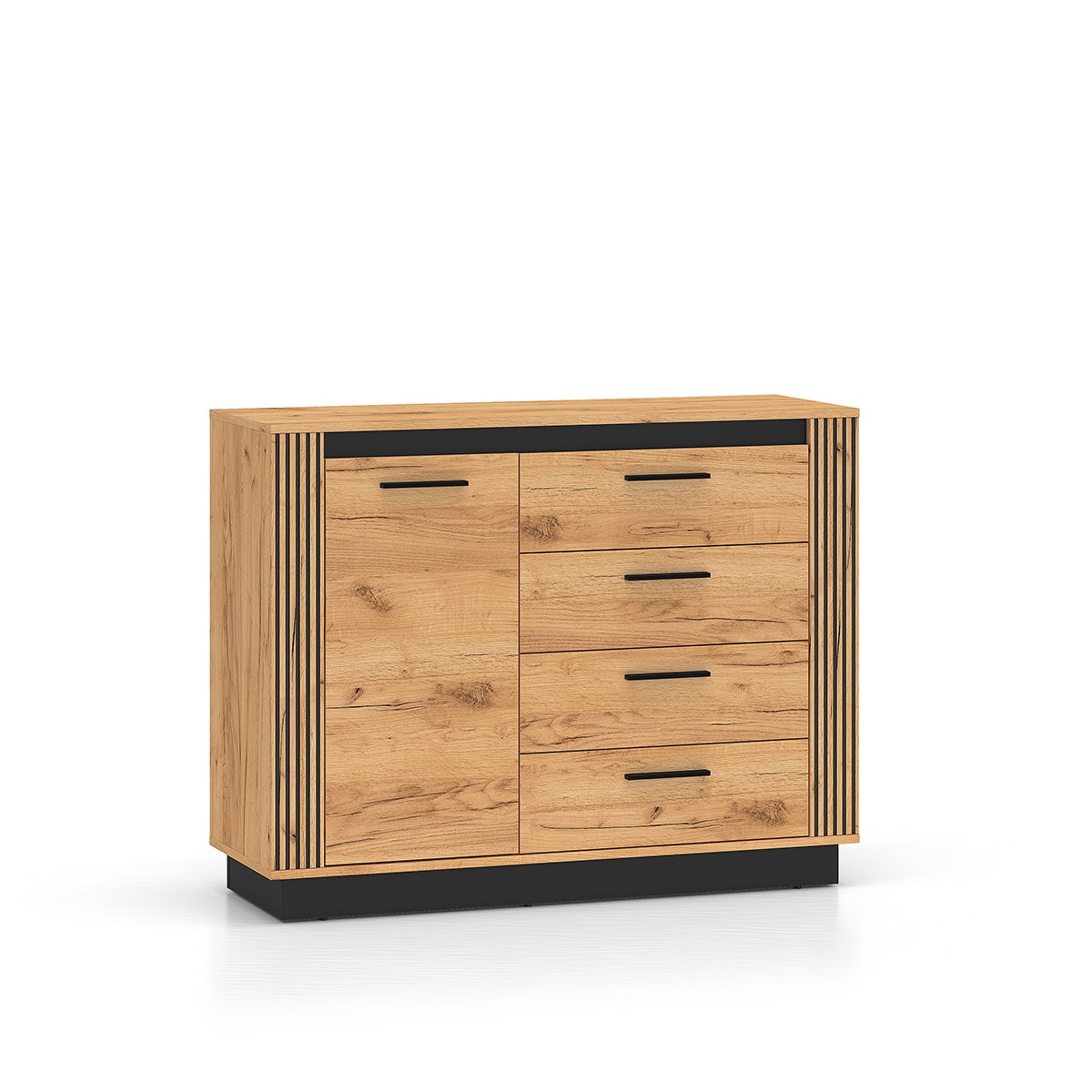 Buffet 1 porte 4 tiroirs Solal Bois et Noir | Leroy Merlin