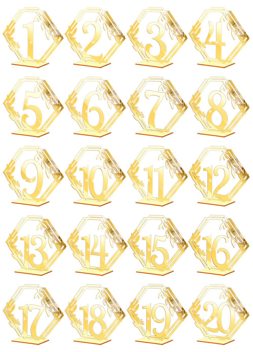 (1-20) 20 Assiettes de table hexagonales numérotées en acrylique - Or ...